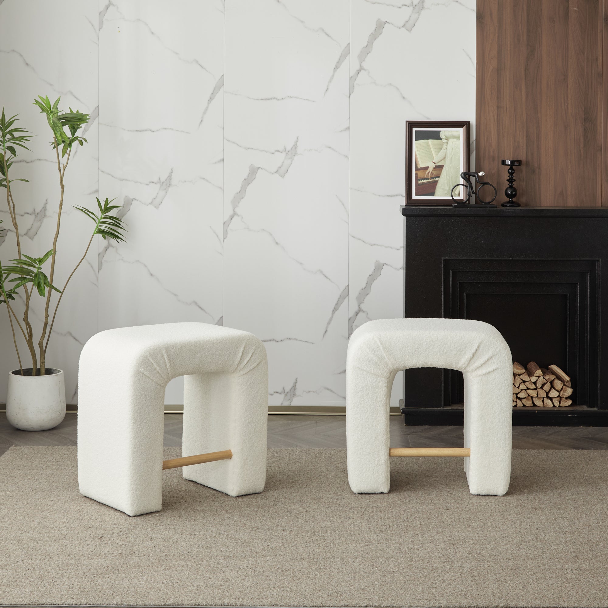 white boucle stools