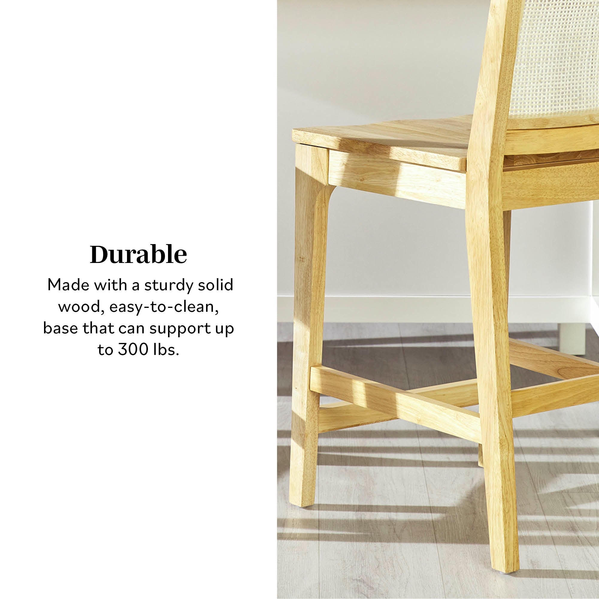 Catalina Solid Wood Bar Stool with Rattan Back Insert, Set of 2 ...