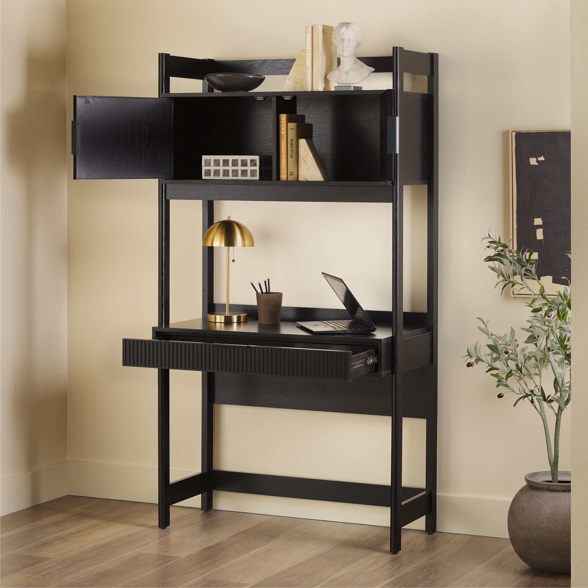 Holmes Modern Scandinavian Reeded Writing Storage Desk with USB ...