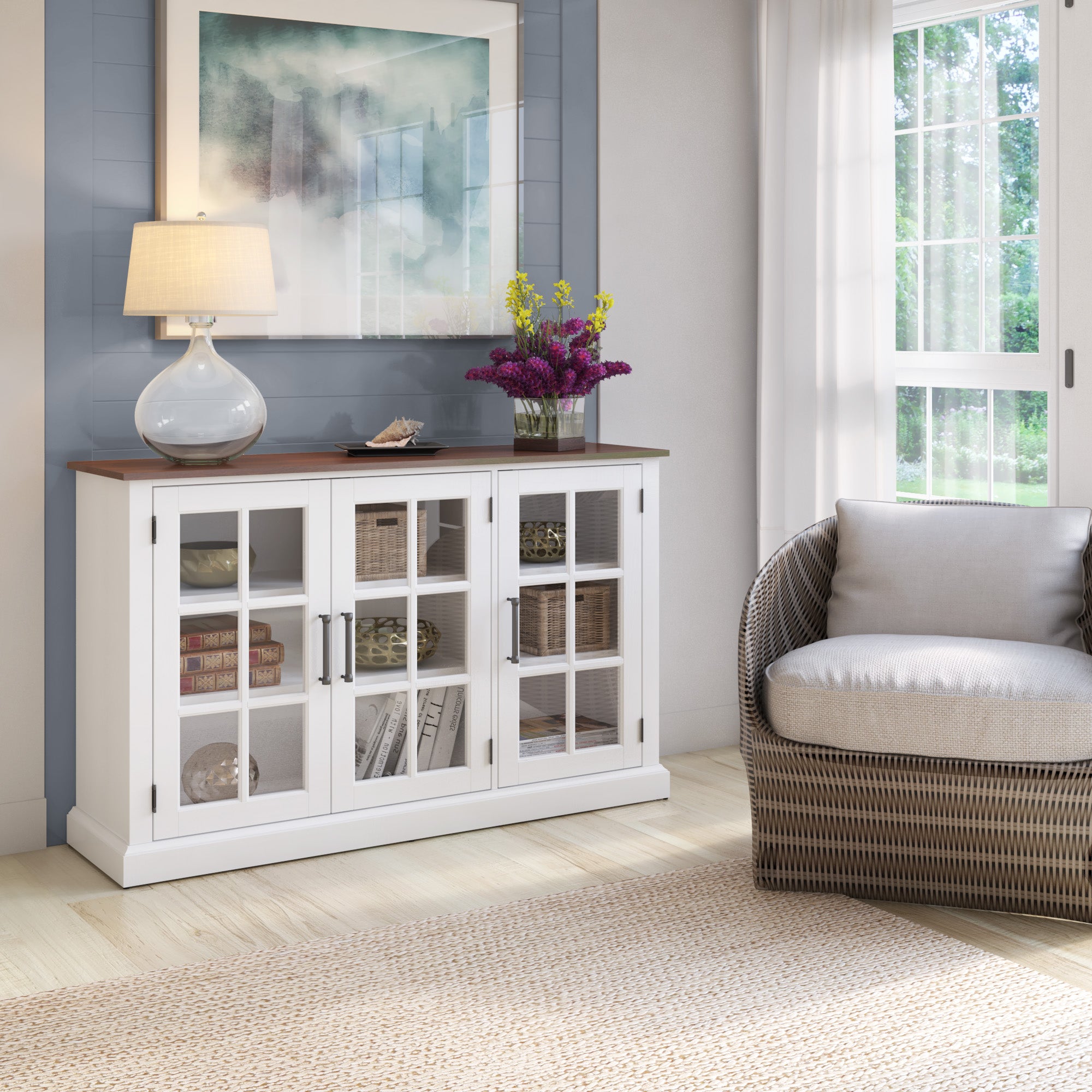 Farmhouse Window Pane Glass Doors Two Tone Buffet Sideboard – Walker Edison