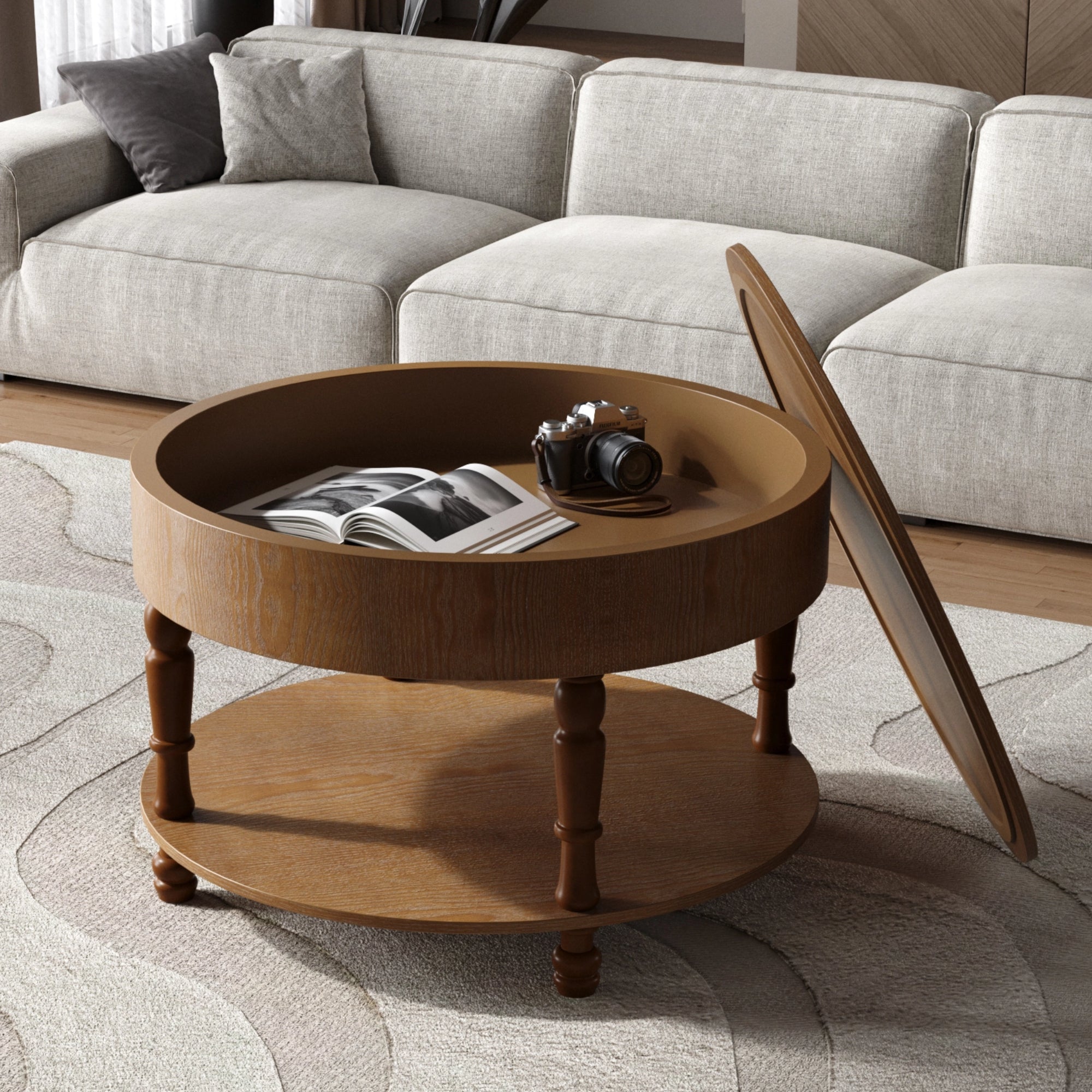 Walker Edison | Elevated Traditional 31.5' Round Coffee Table with Dua