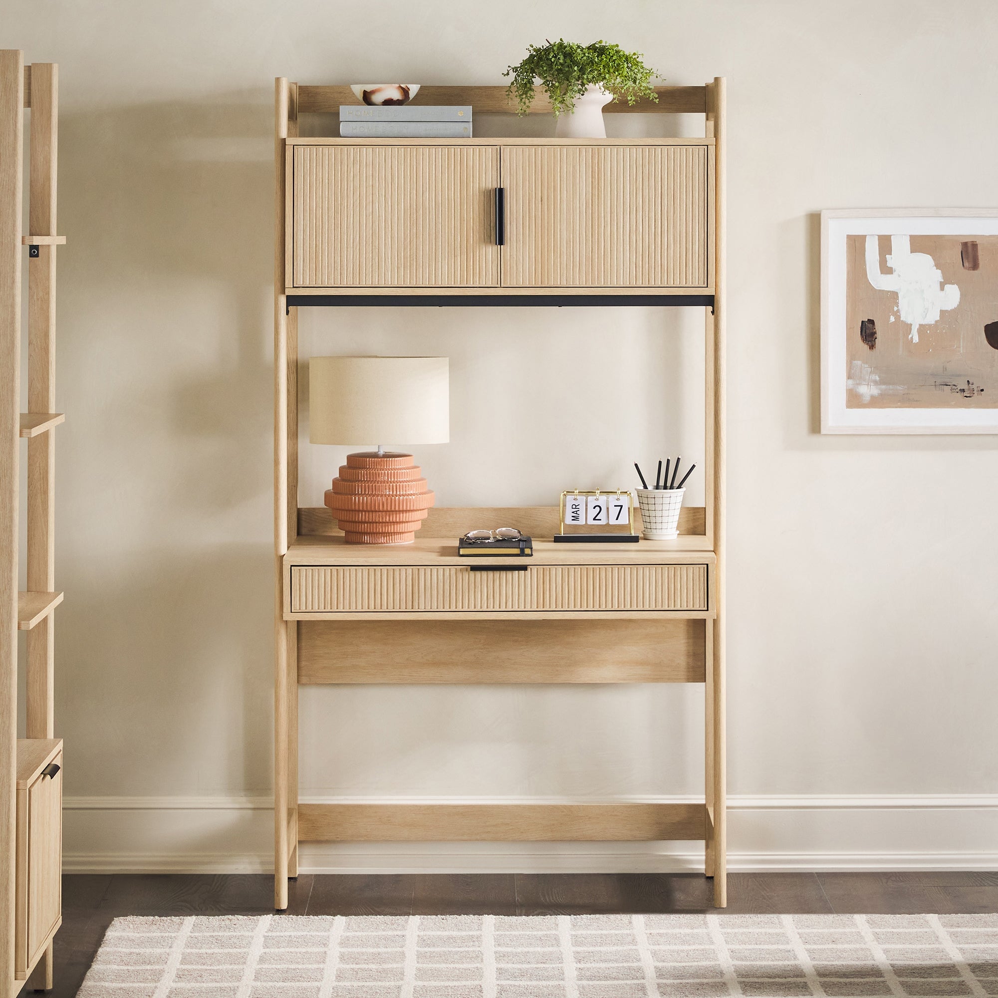 Holmes Modern Scandinavian Reeded Writing Storage Desk with USB ...