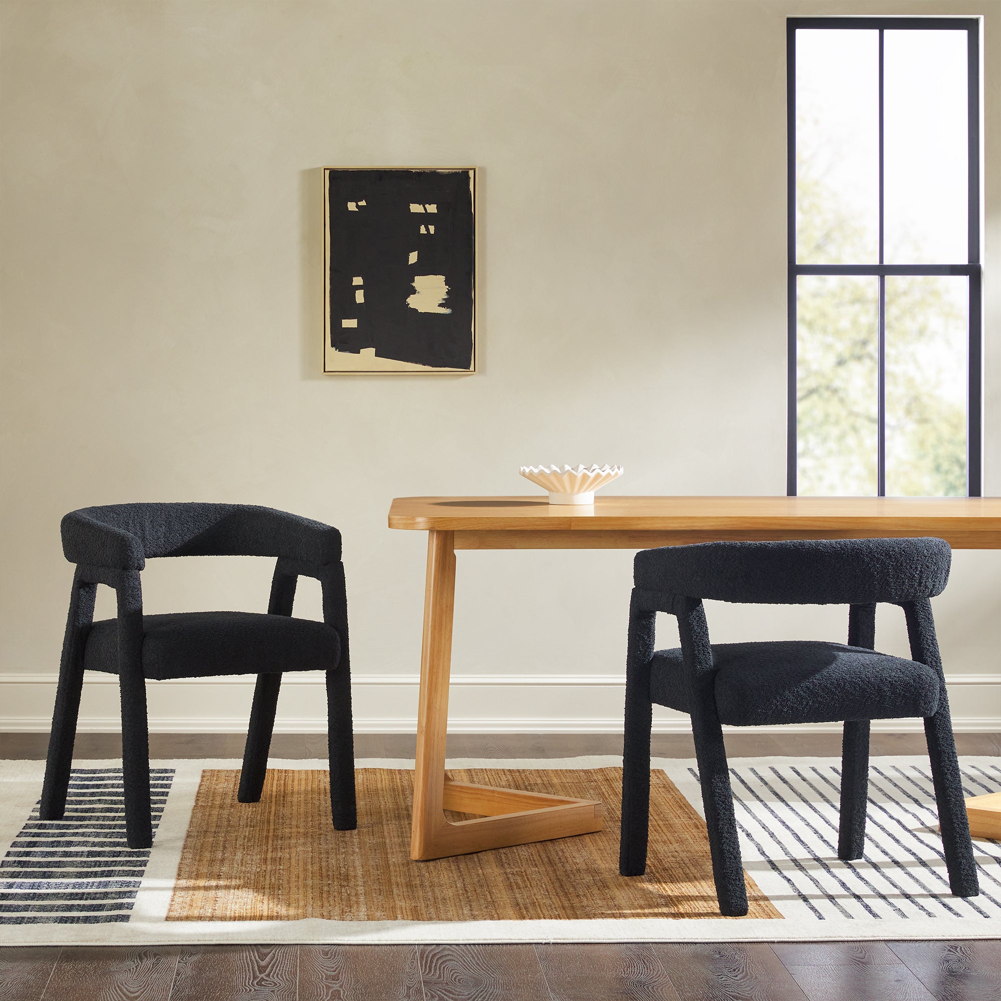 Ezra Modern Boucle Solid Wood Rounded Back Dining Chair (Set of 2 ...