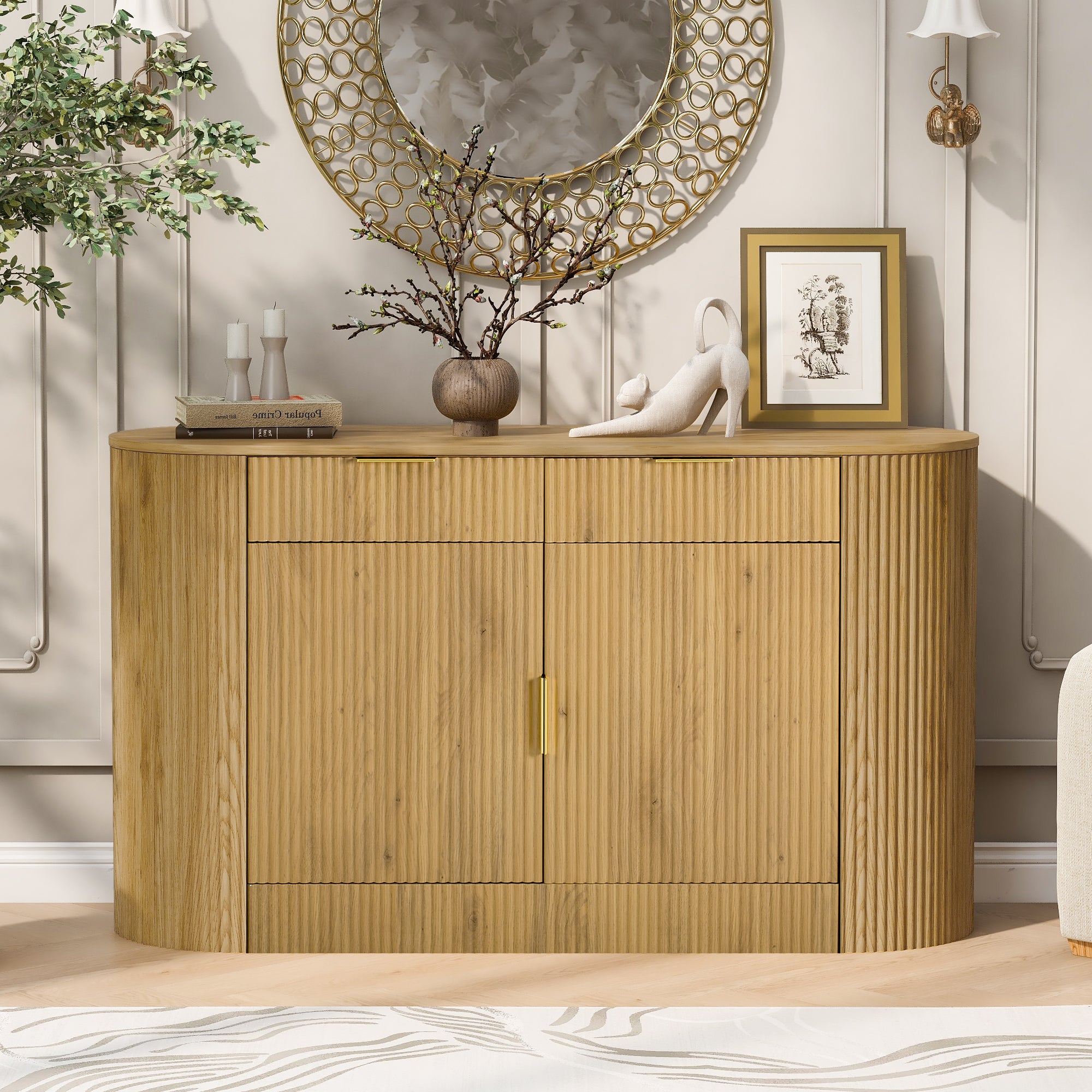 Modern Curve Design Fluted Storage Accent Cabinet / Sideboard – Walker ...