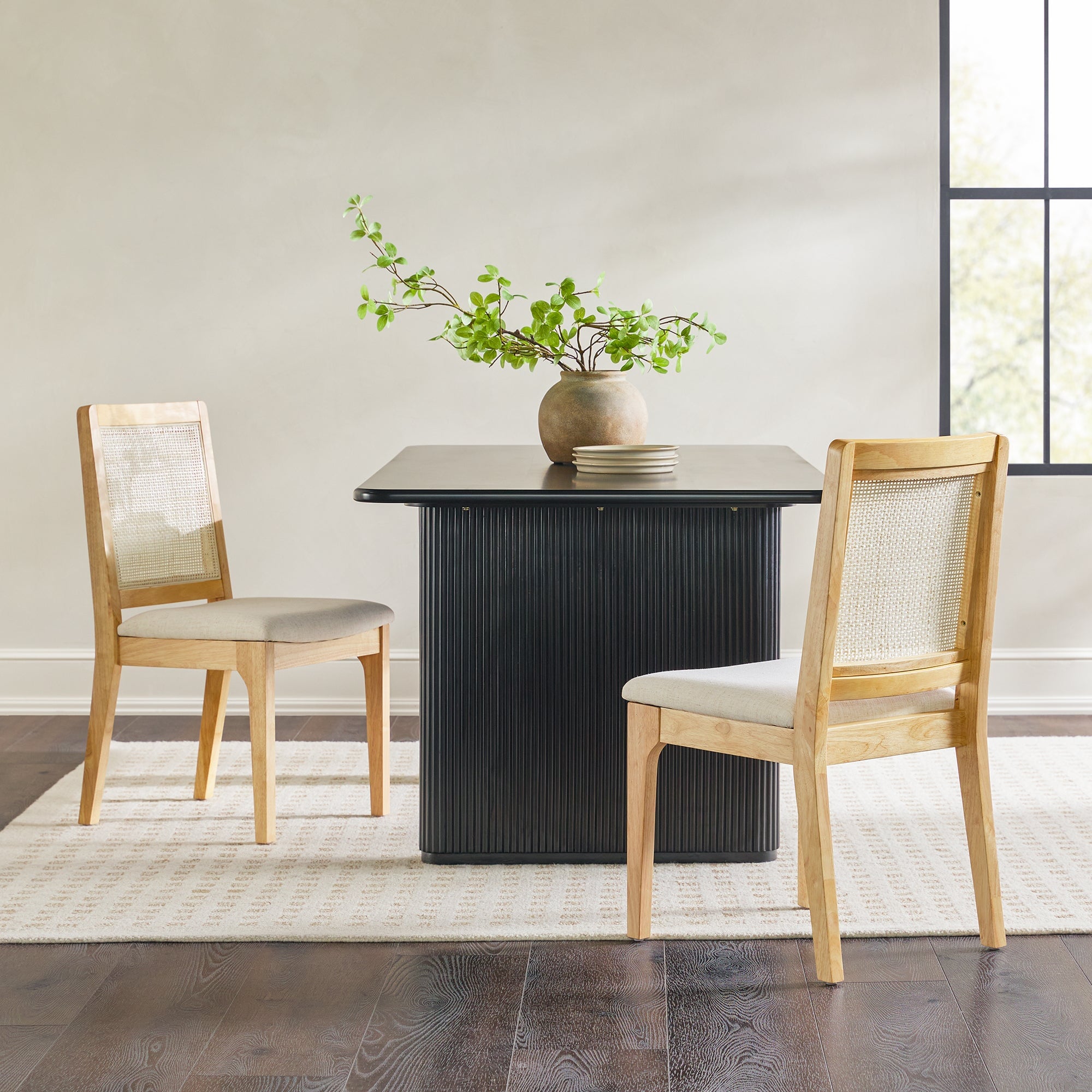 Catalina Solid Wood Dining Chair with Rattan Inset Back, Set of 2 ...