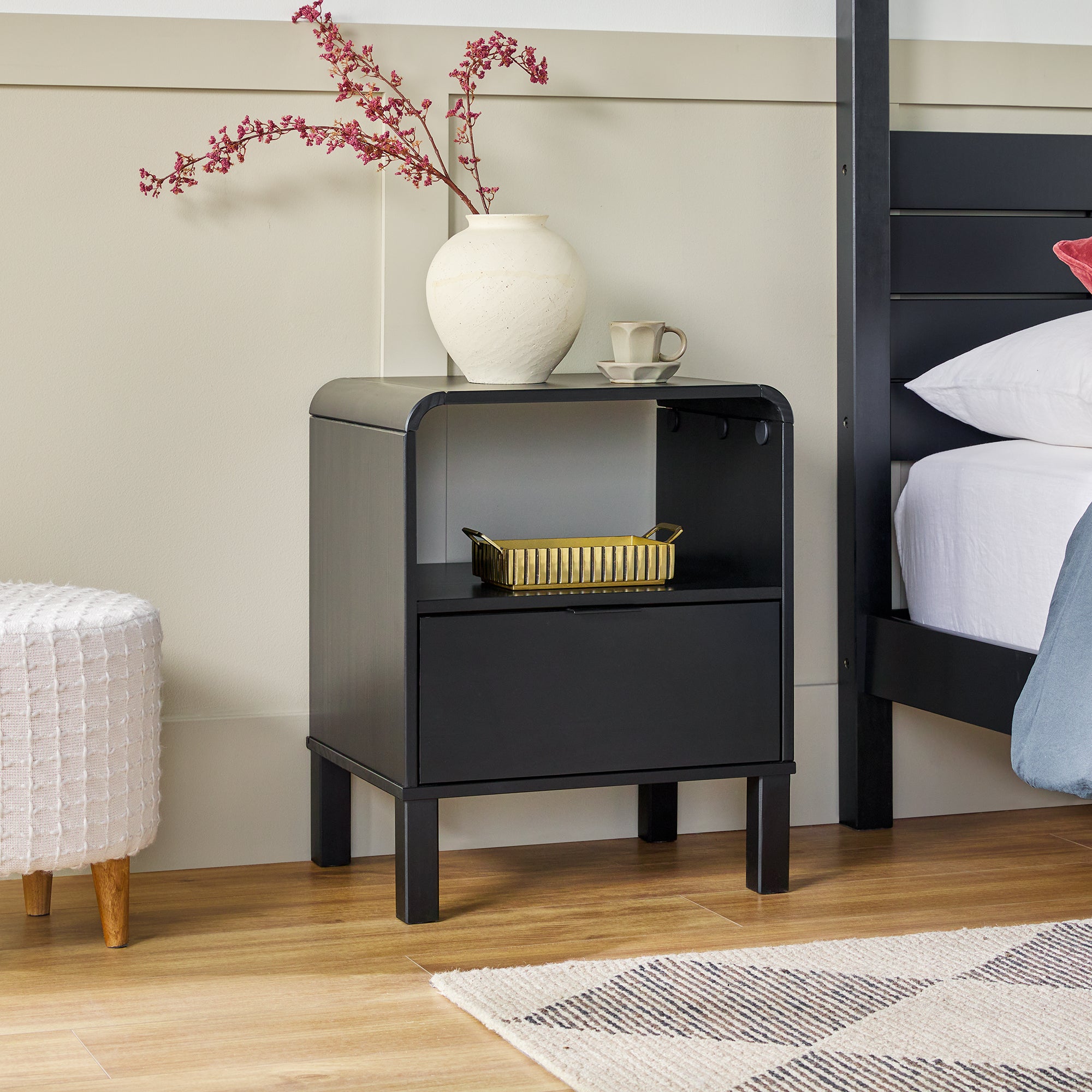 Elias Modern Curved-Frame Solid Wood Nightstand – Walker Edison