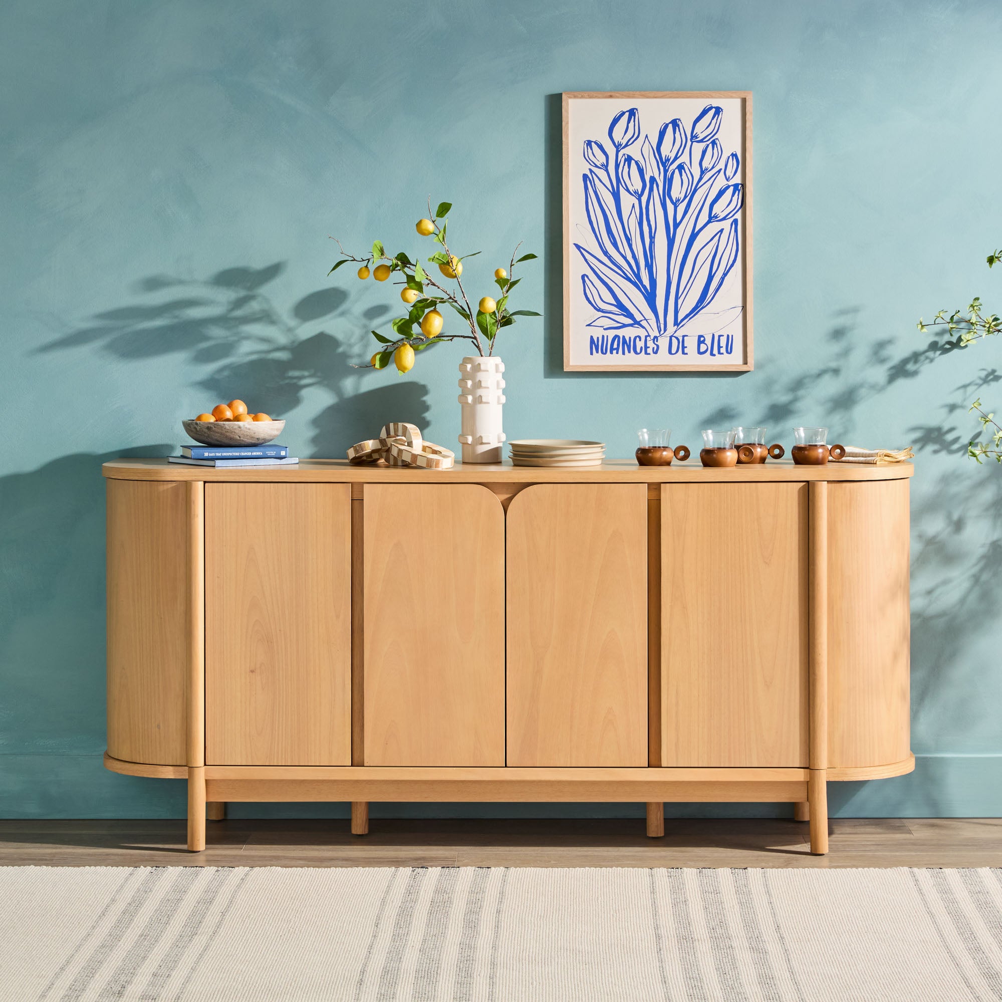 Ezra 70" Modern Curved Solid Wood Sideboard Cabinet – Walker Edison