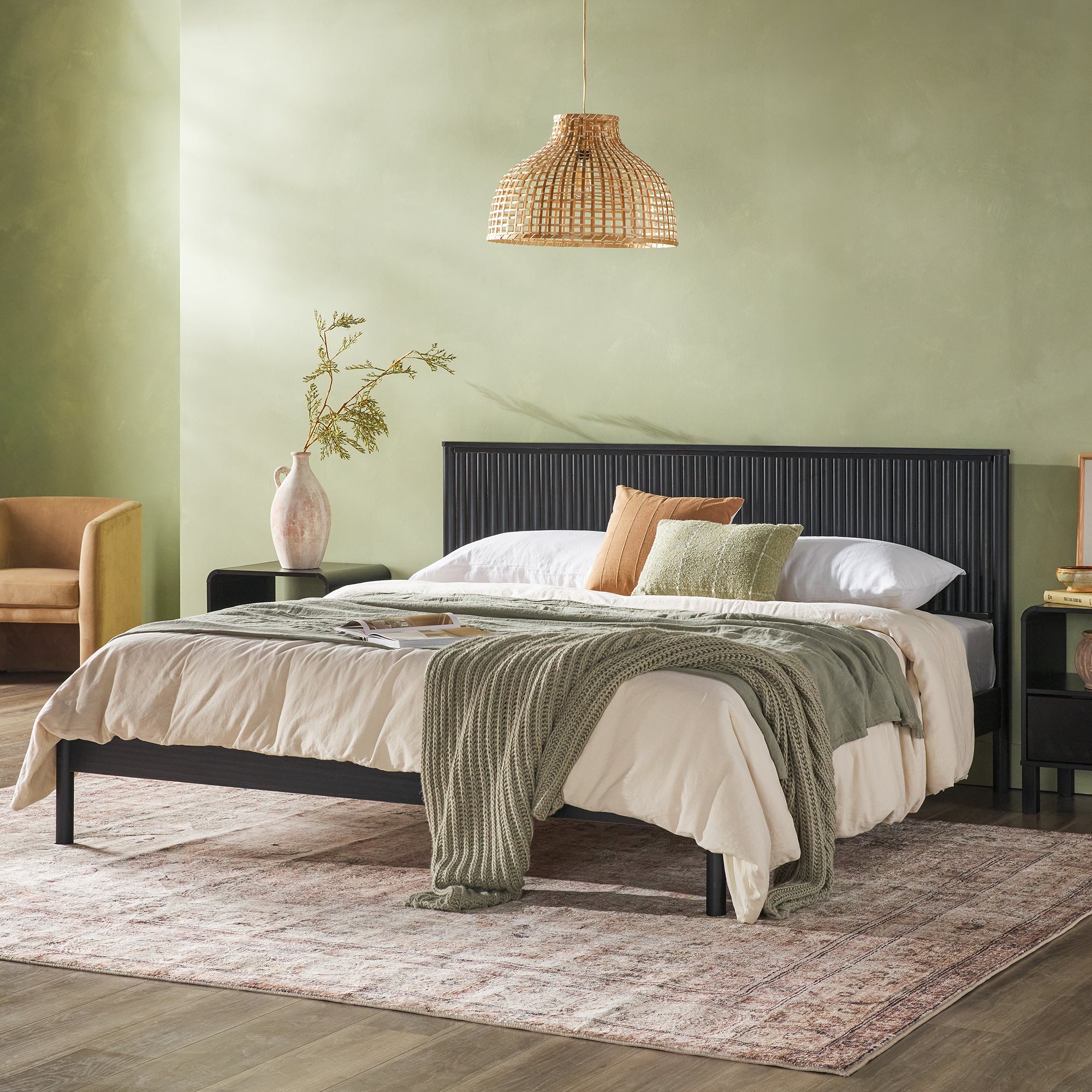 Paris Contemporary Reeded Headboard Solid Wood Bed – Walker Edison