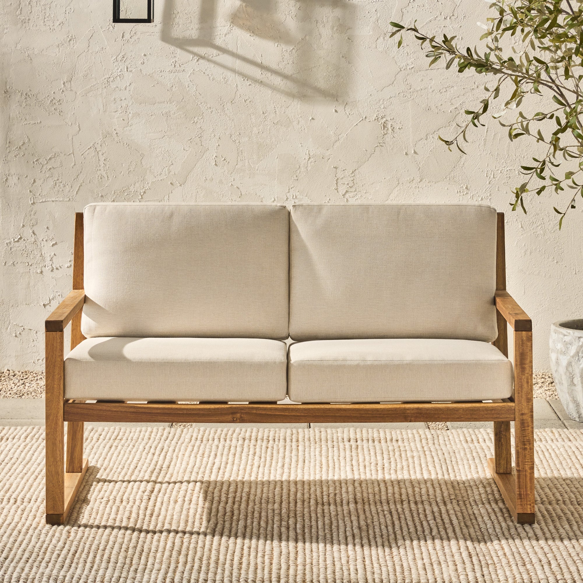 Prenton Modern Solid Wood Slatted Outdoor Loveseat – Walker Edison