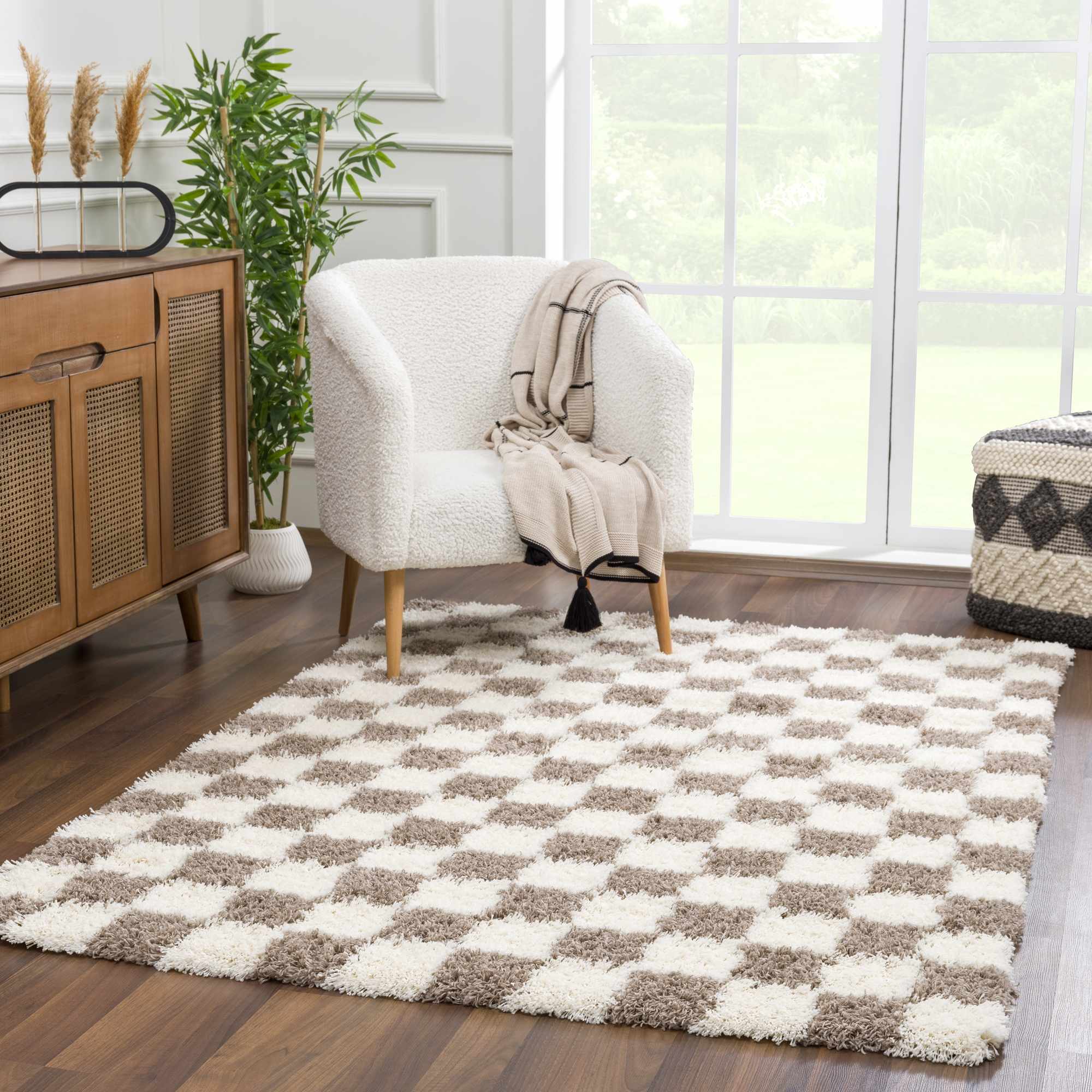 Boutique Rugs - Atira Brown Checkered Area Rug – Walker Edison