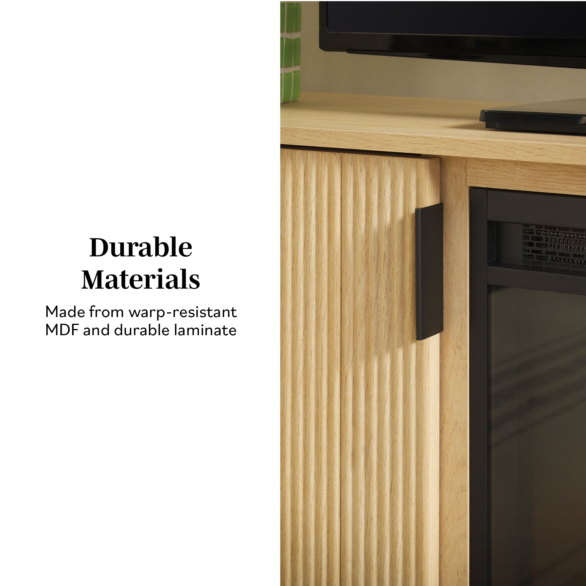 Reema Scandinavian 70" Modern Reeded TV Stand with Freestanding Electr ...