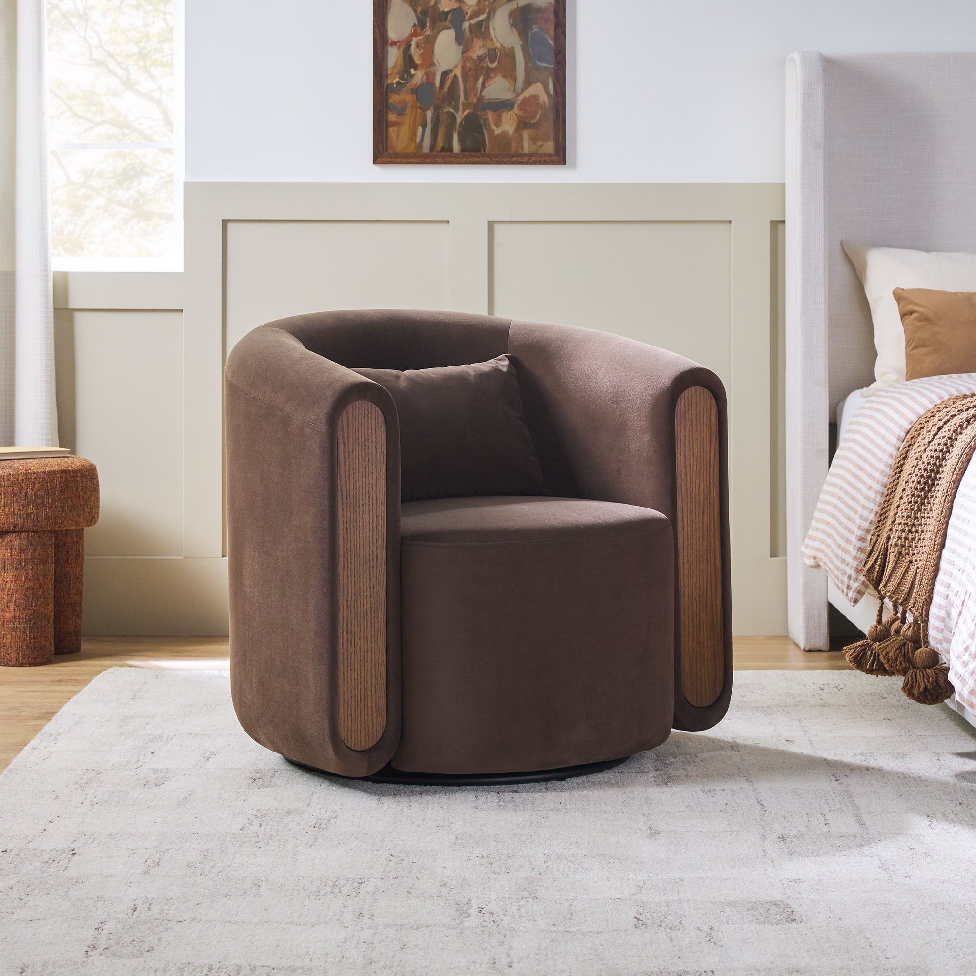 Chantelle Modern Upholstered Swivel Barrel Accent Chair – Walker Edison