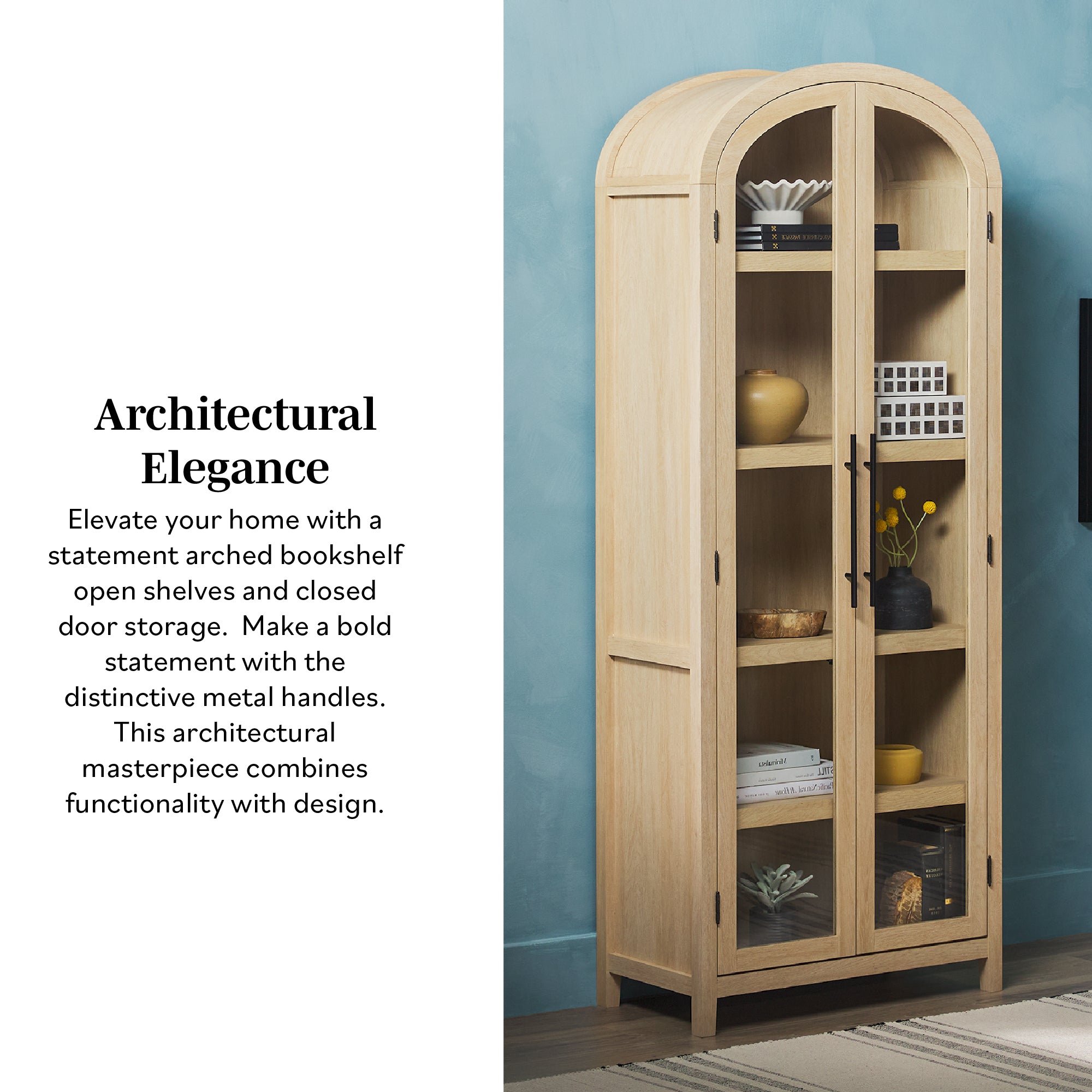 Chantelle Modern Arched Bookshelf with Glass Doors – Walker Edison