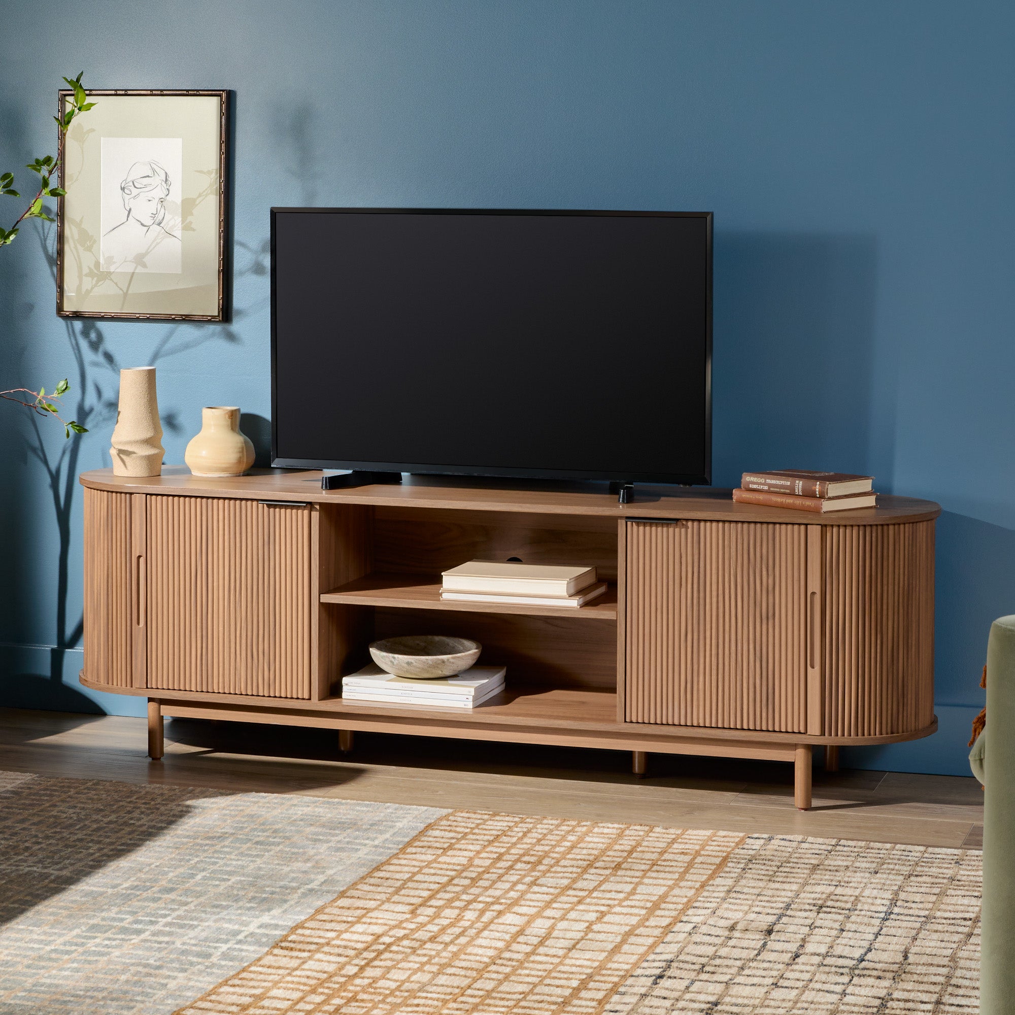 Chloe Collection: Modern Reeded TV Stands with Fireplace Option ...