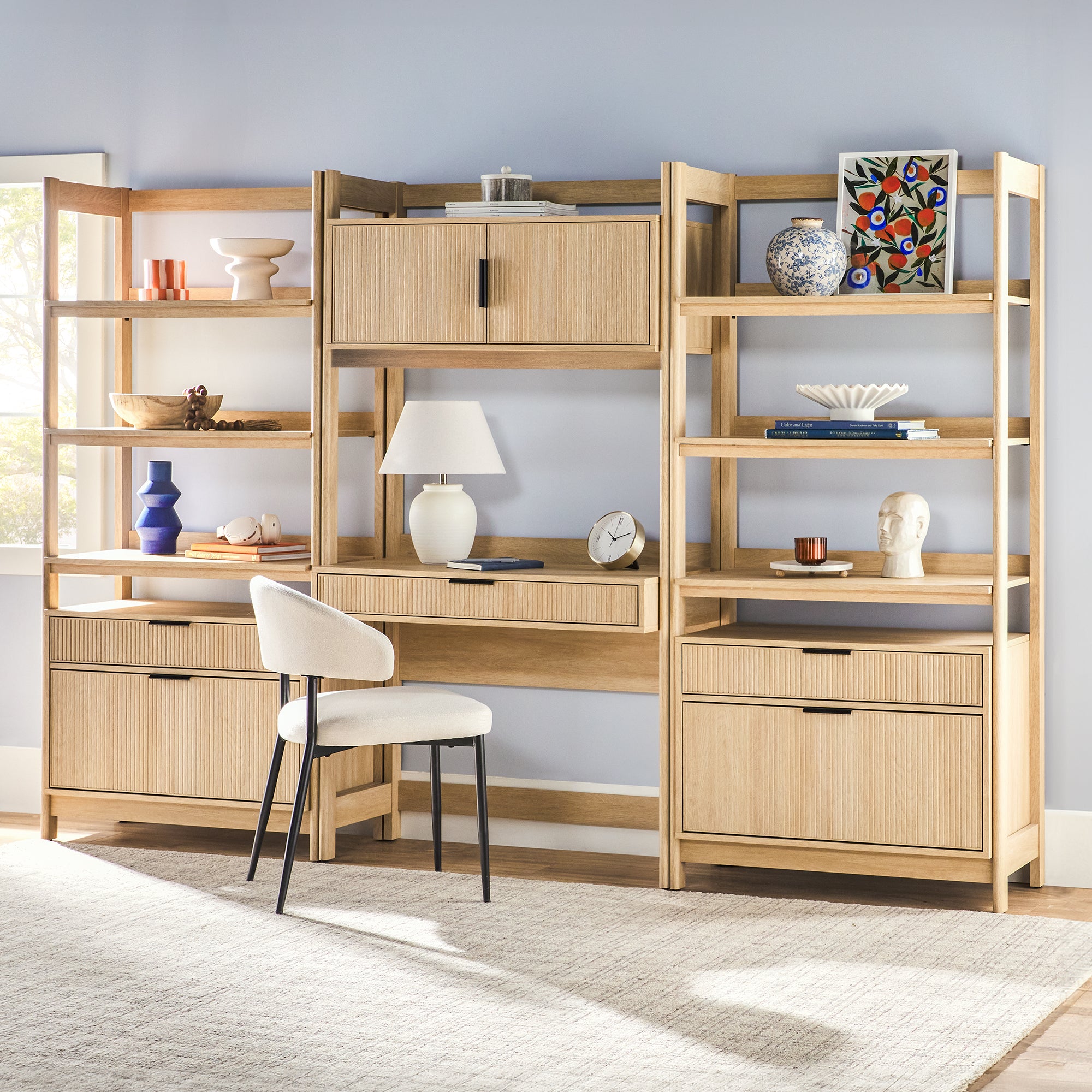 Holmes Modern Scandinavian Reeded Writing Storage Desk with USB ...