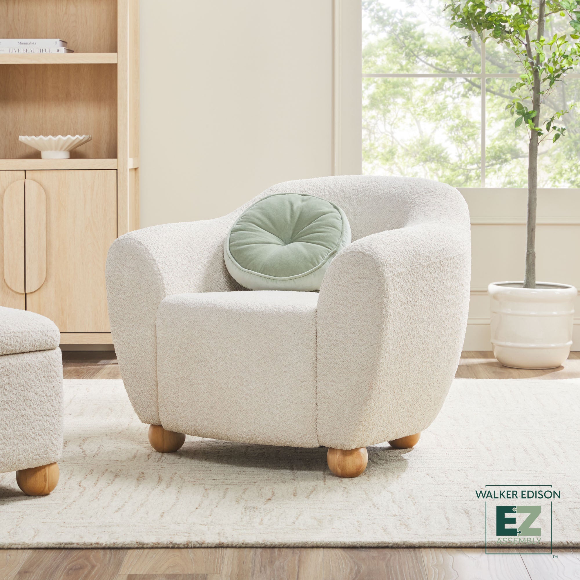Linley Contemporary Easy Assembly Boucle Small Accent Chair – Walker Edison
