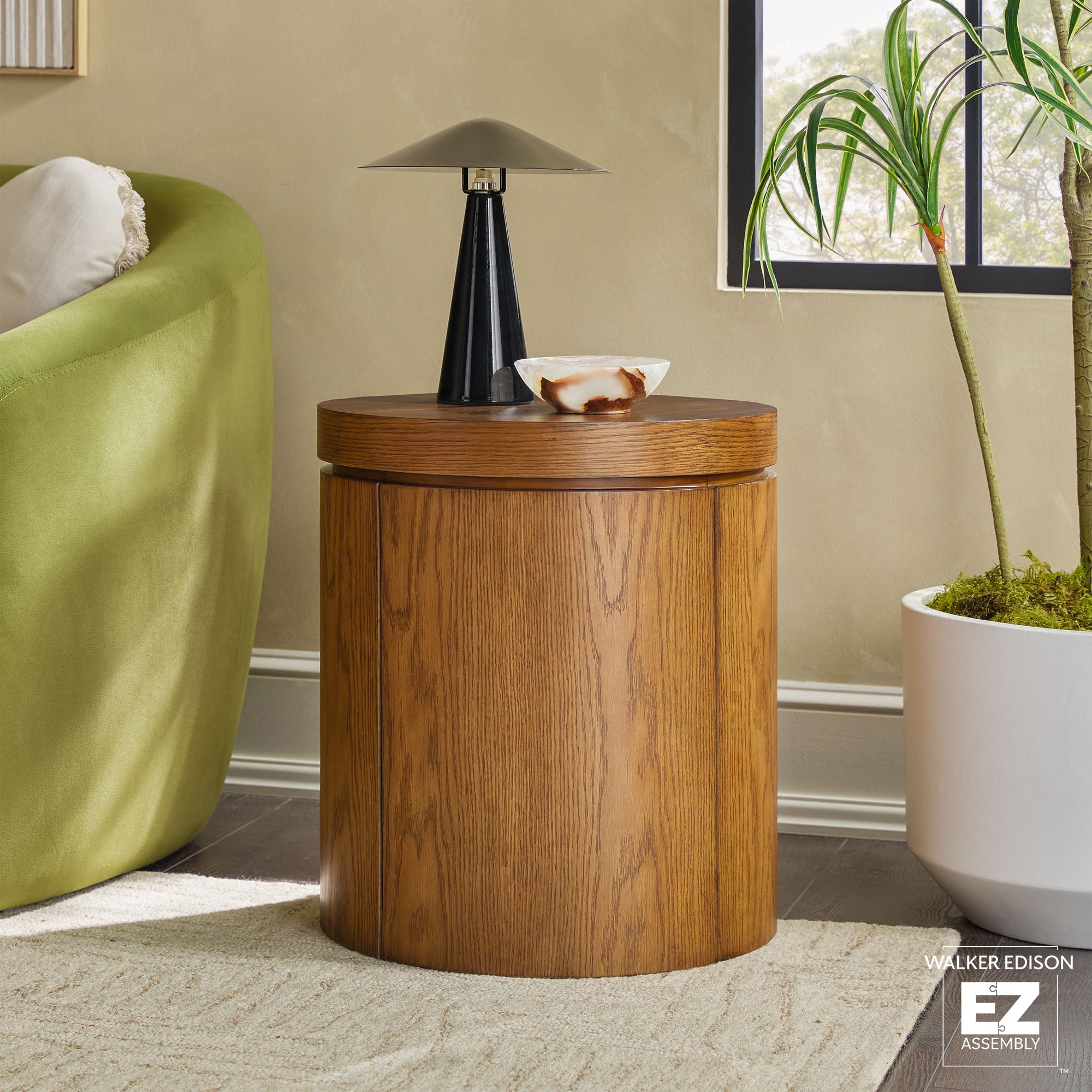 Maya 18" Modern Easy Assembly Round Oak Wood Veneer Side Table with St ...