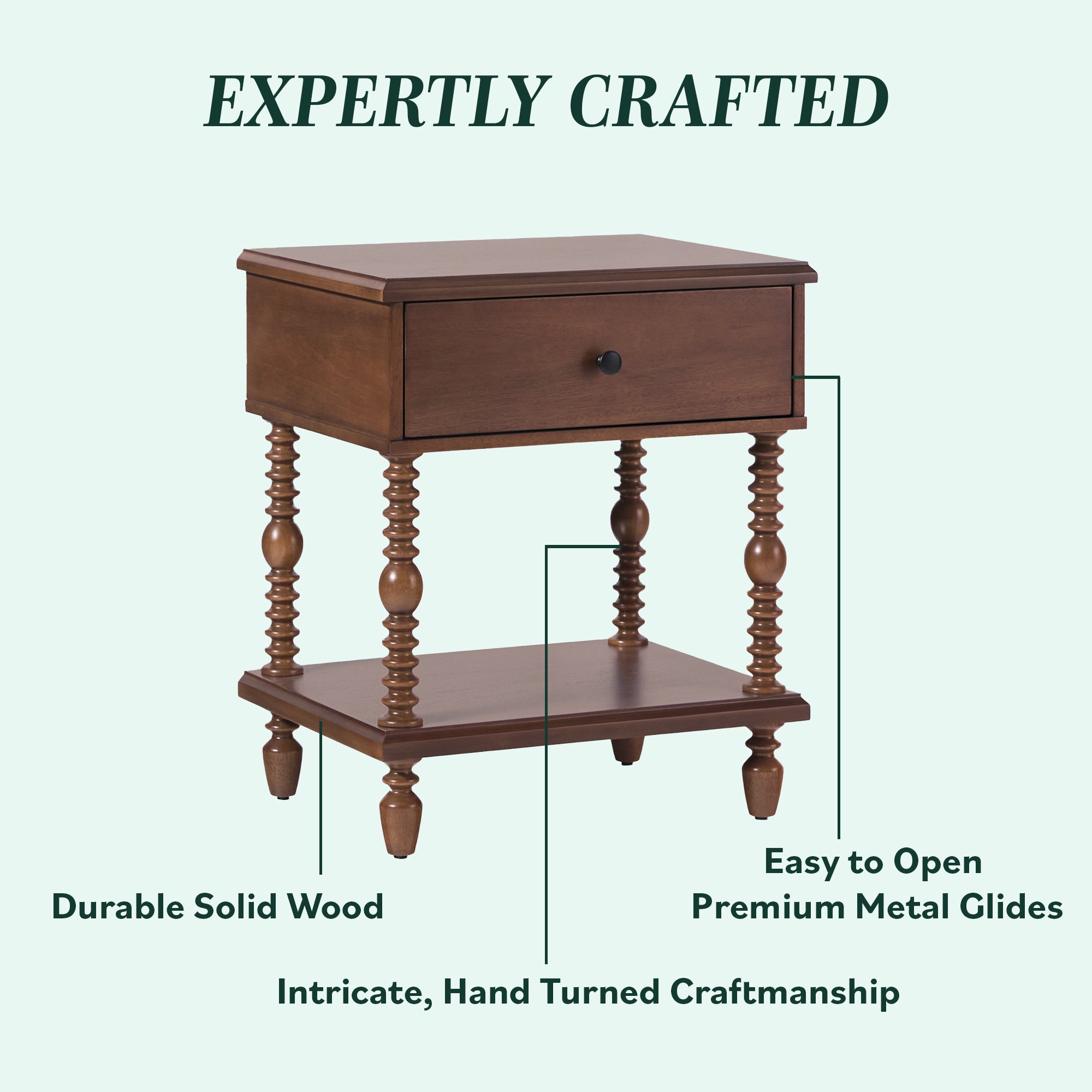 Traditional Vivienne Easy Assembly Solid Wood Nightstand – Walker Edison