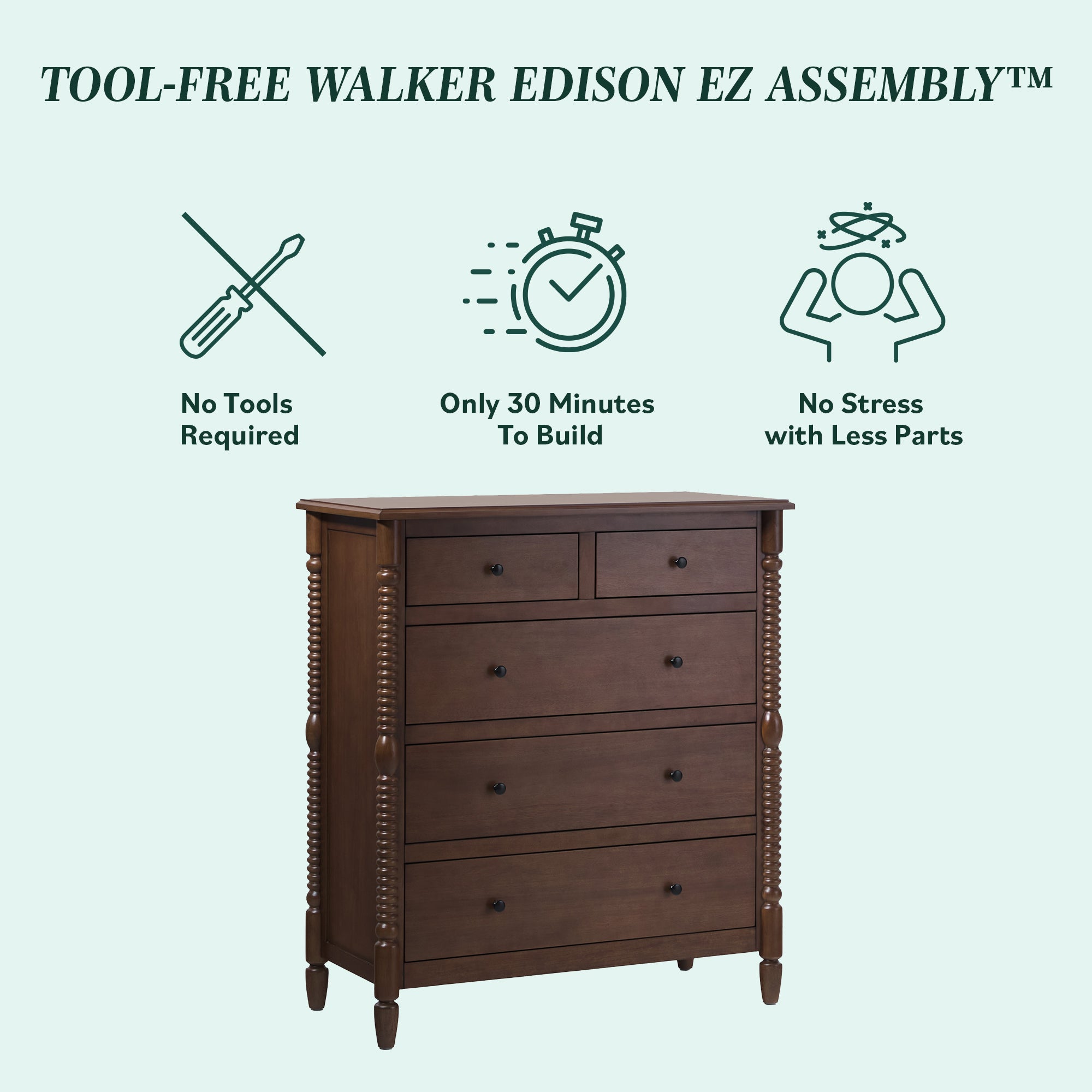 Traditional Vivienne 5-Drawer Easy Assembly Solid Wood Dresser – Walker ...