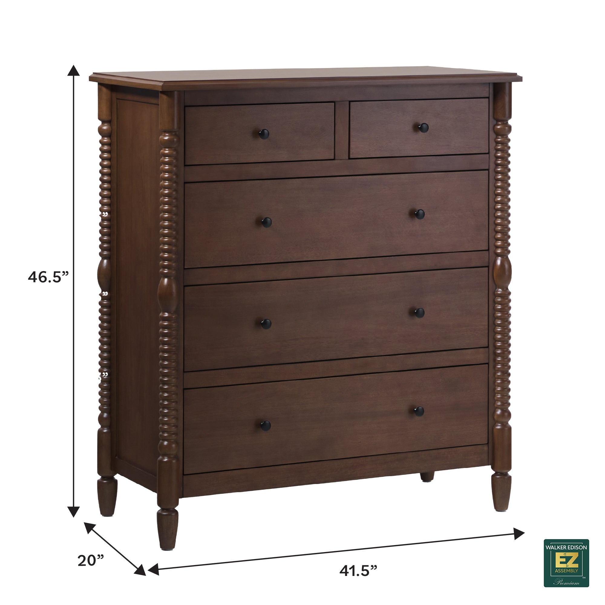 Traditional Vivienne 5-Drawer Easy Assembly Solid Wood Dresser – Walker ...