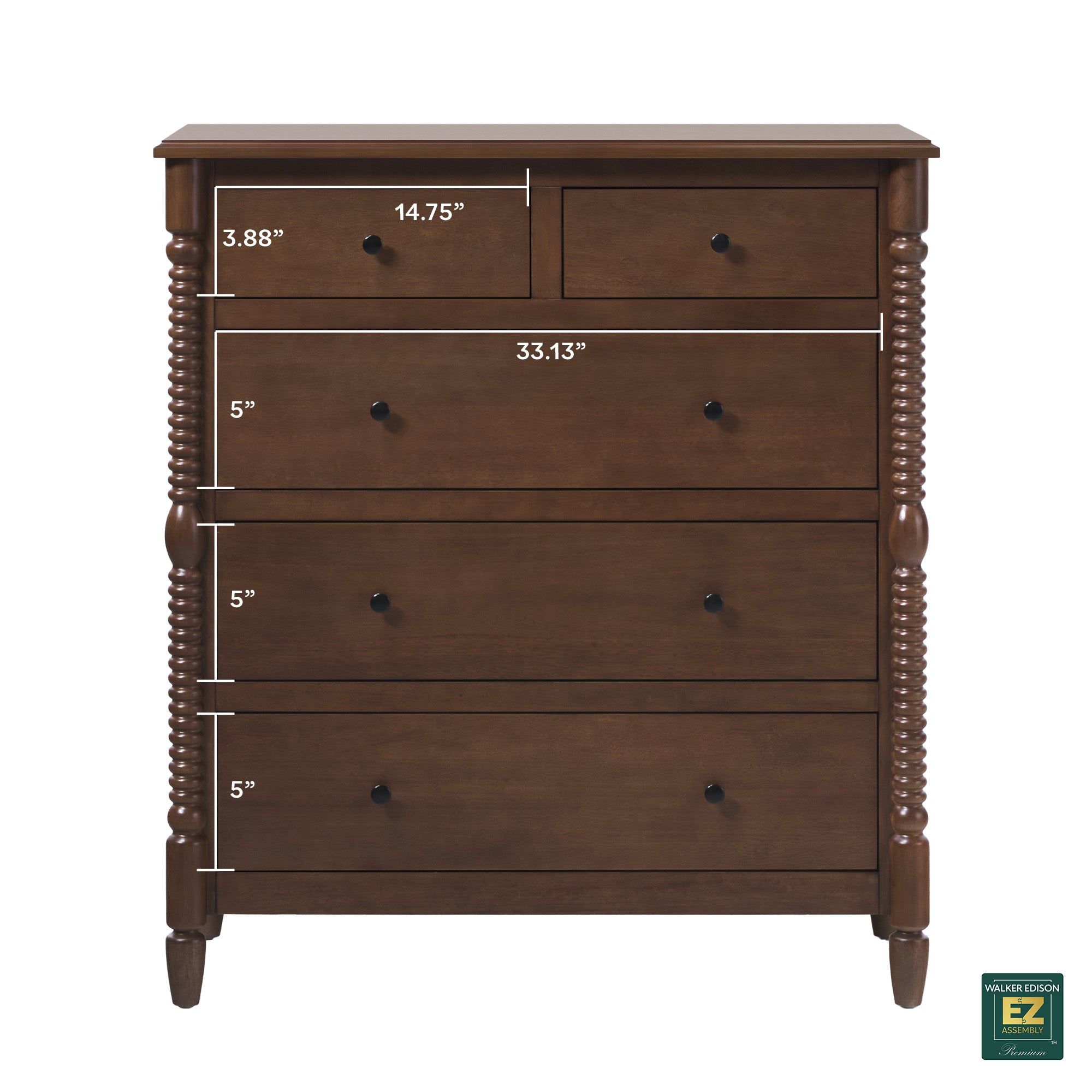 Traditional Vivienne 5-Drawer Easy Assembly Solid Wood Dresser – Walker ...
