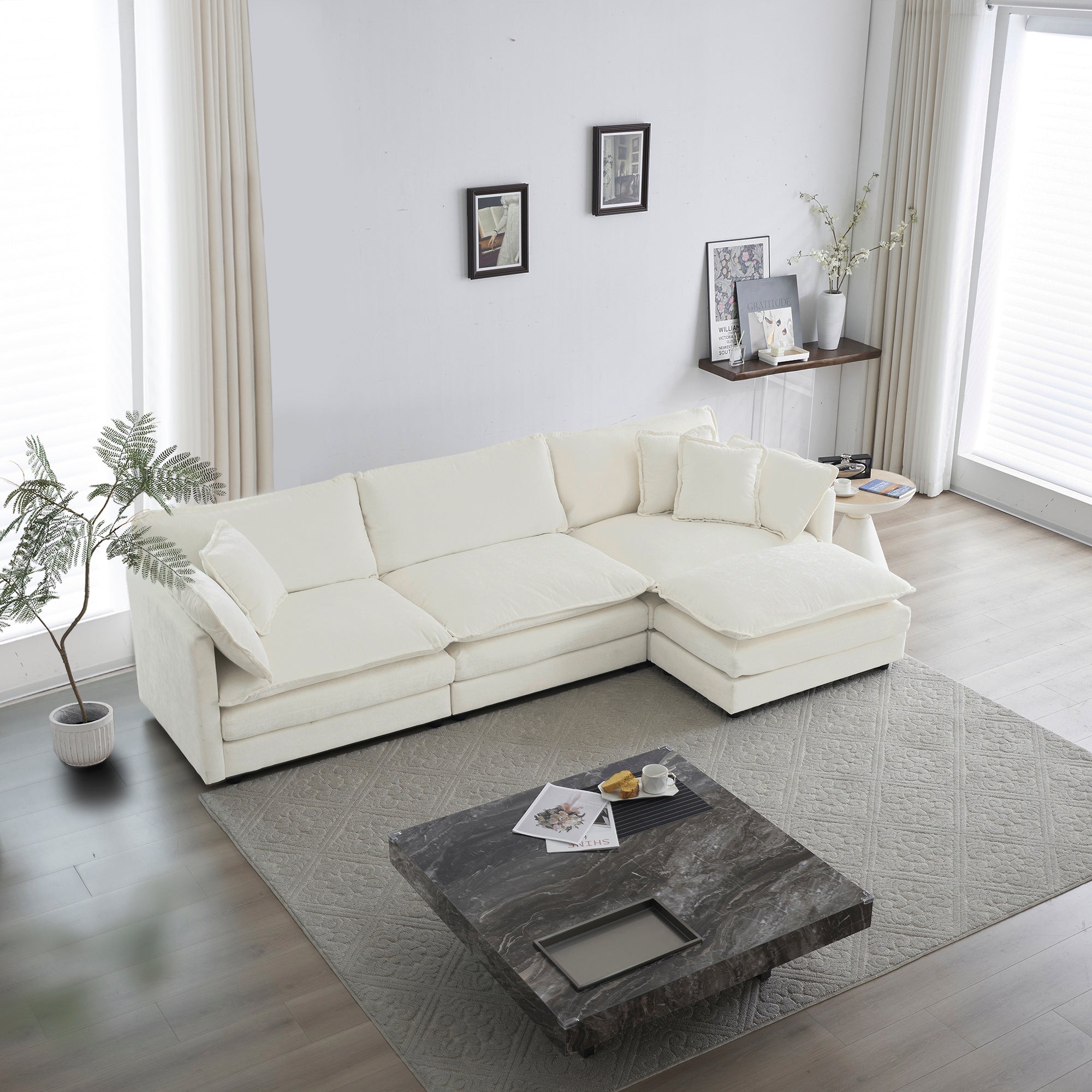Walker Edison | Comfy Cloud Modular Sectional Sofa with Ottoman