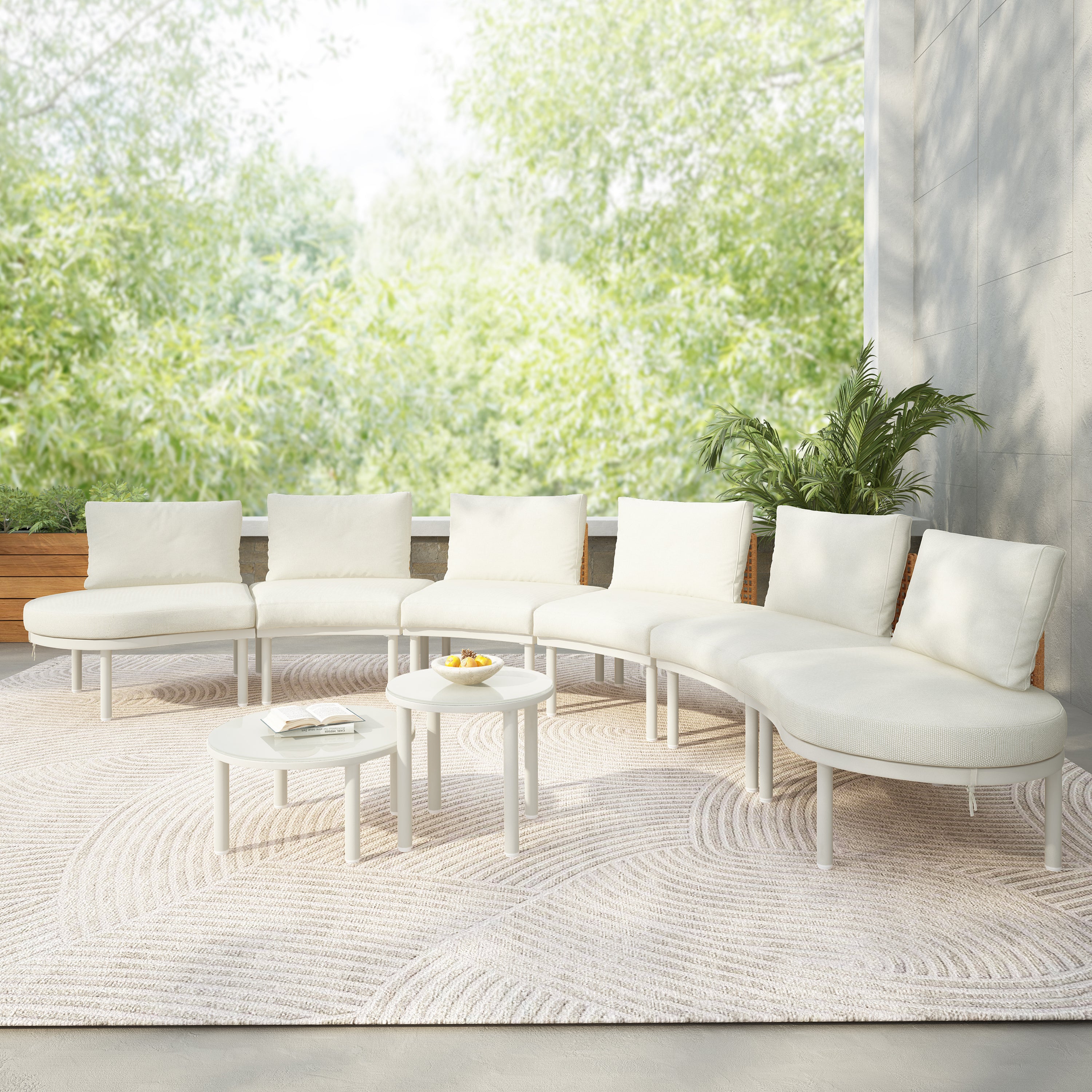 Walker Edison | Minimalist Half Moon Outdoor 8-Piece Modular Sofa Set
