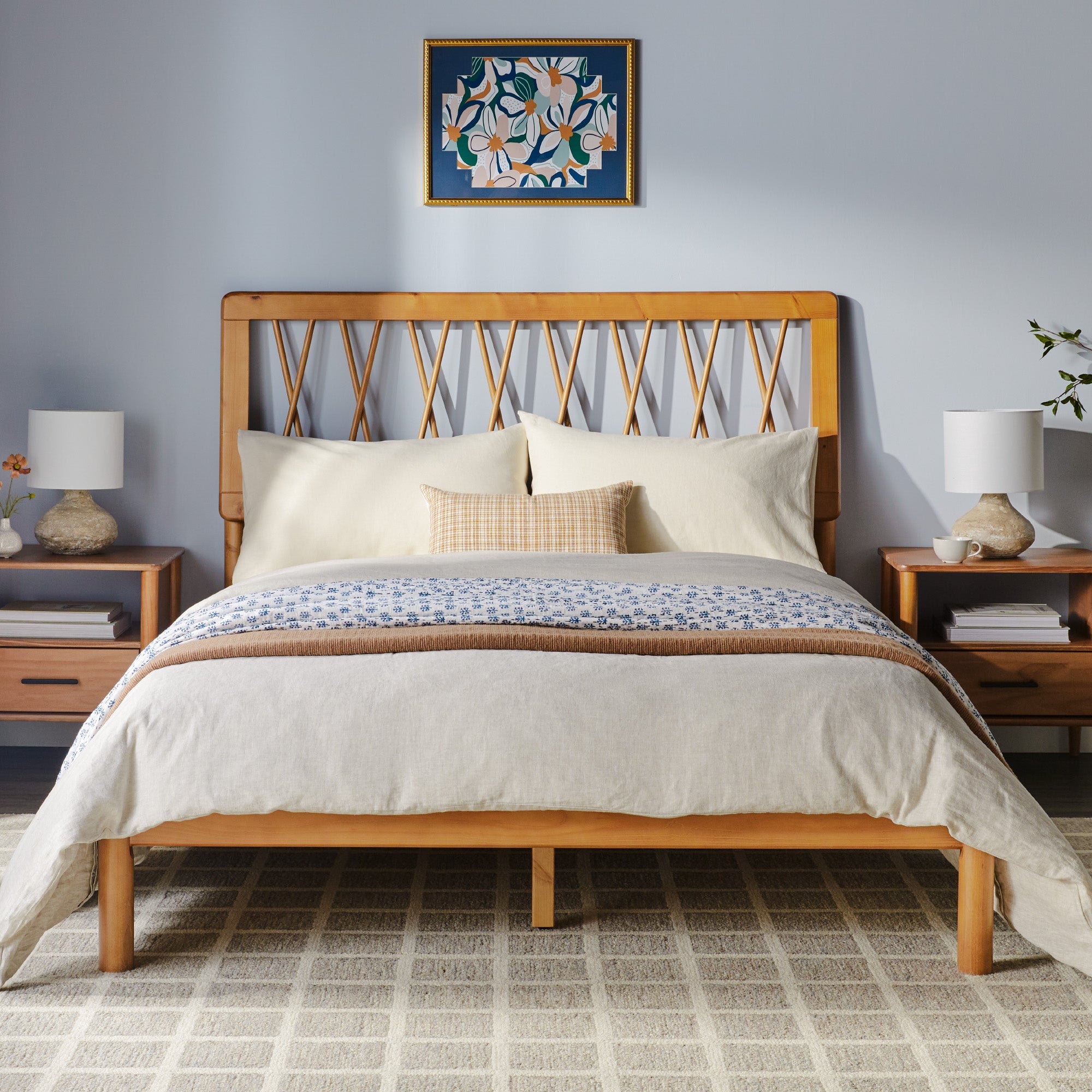 Cama X Spindle Mid-Century Modern Solid Wood Bed – Walker Edison