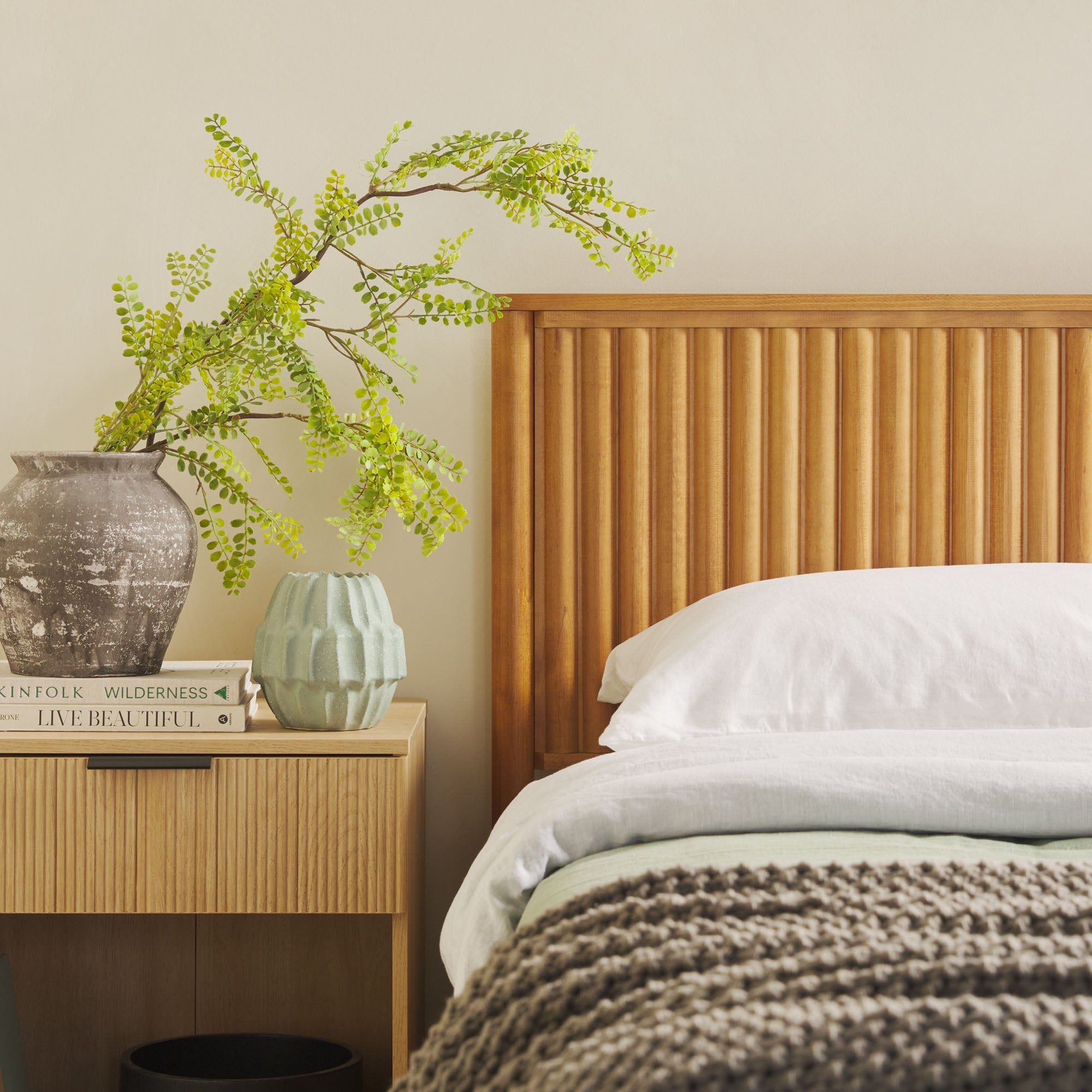 Paris Contemporary Reeded Headboard Solid Wood Bed – Walker Edison