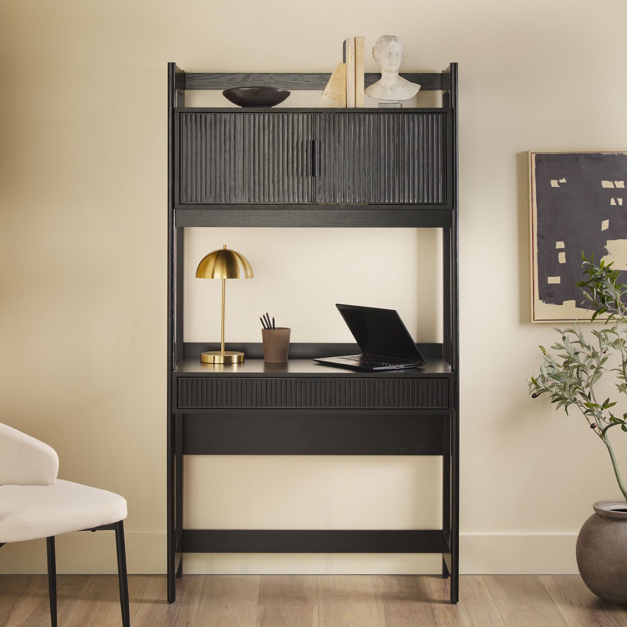 Holmes Modern Scandinavian Reeded Writing Storage Desk with USB ...