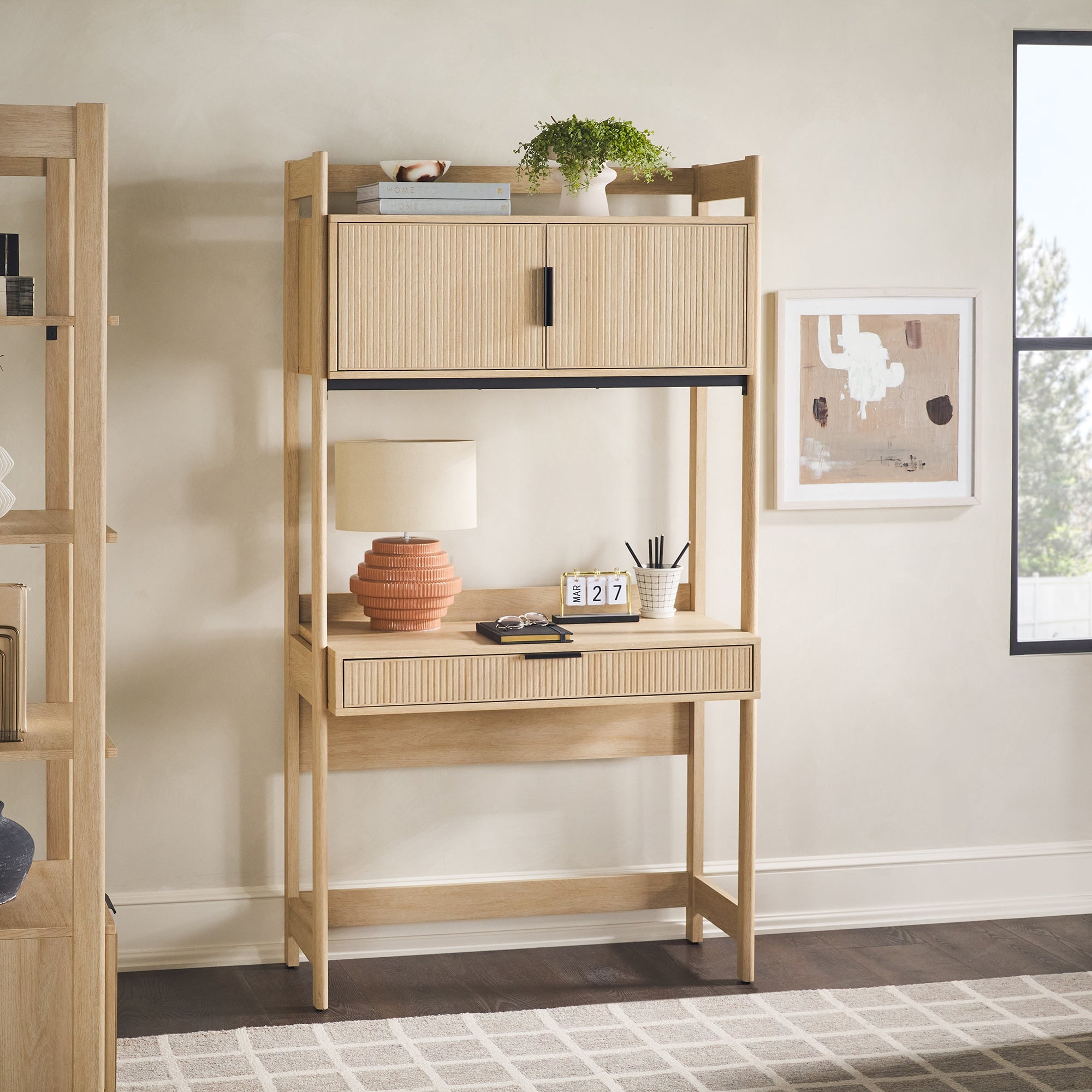 Holmes Modern Scandinavian Reeded Writing Storage Desk with USB ...