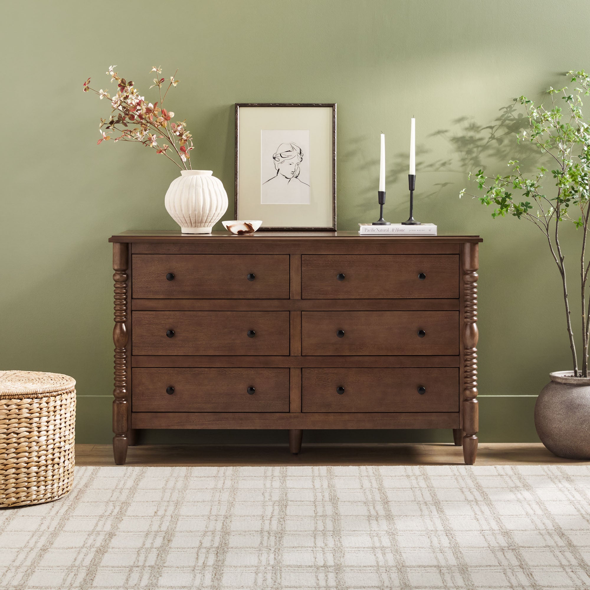 Traditional Vivienne 6-Drawer Easy Assembly Solid Wood Dresser – Walker ...