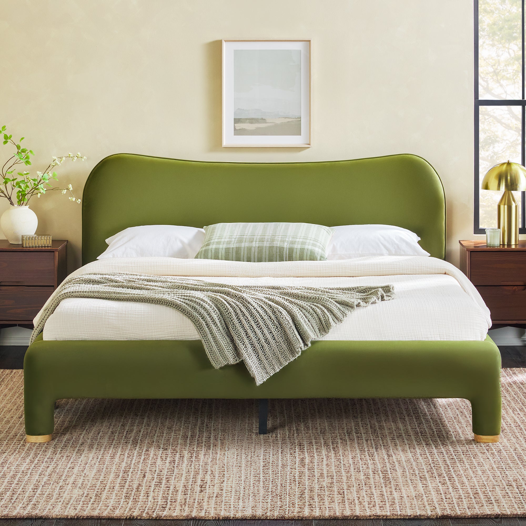 Chantelle Modern Curved Velvet Upholstered Bedframe – Walker Edison