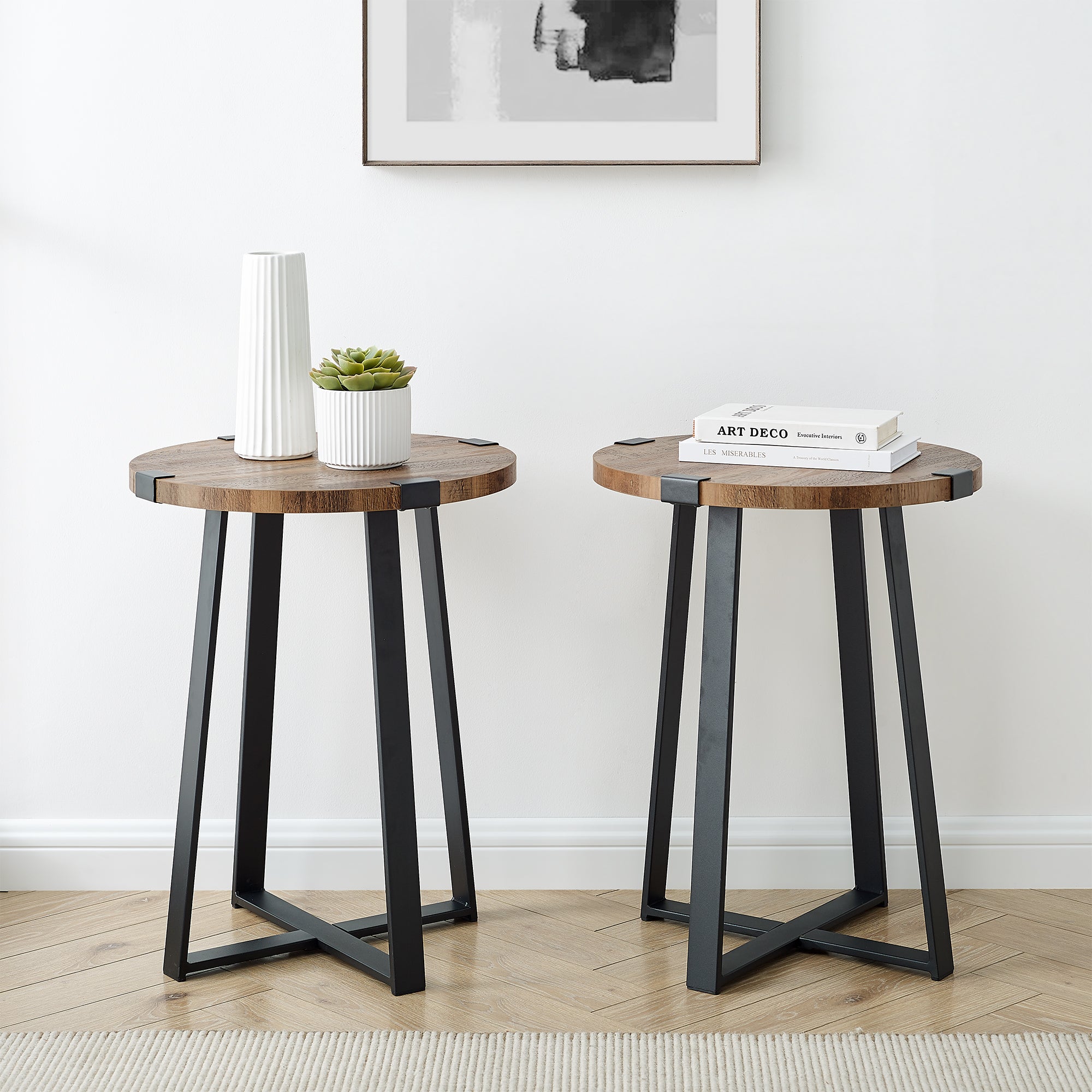 2 Piece Metal Wrap Faux Rustic Side Table – Walker Edison