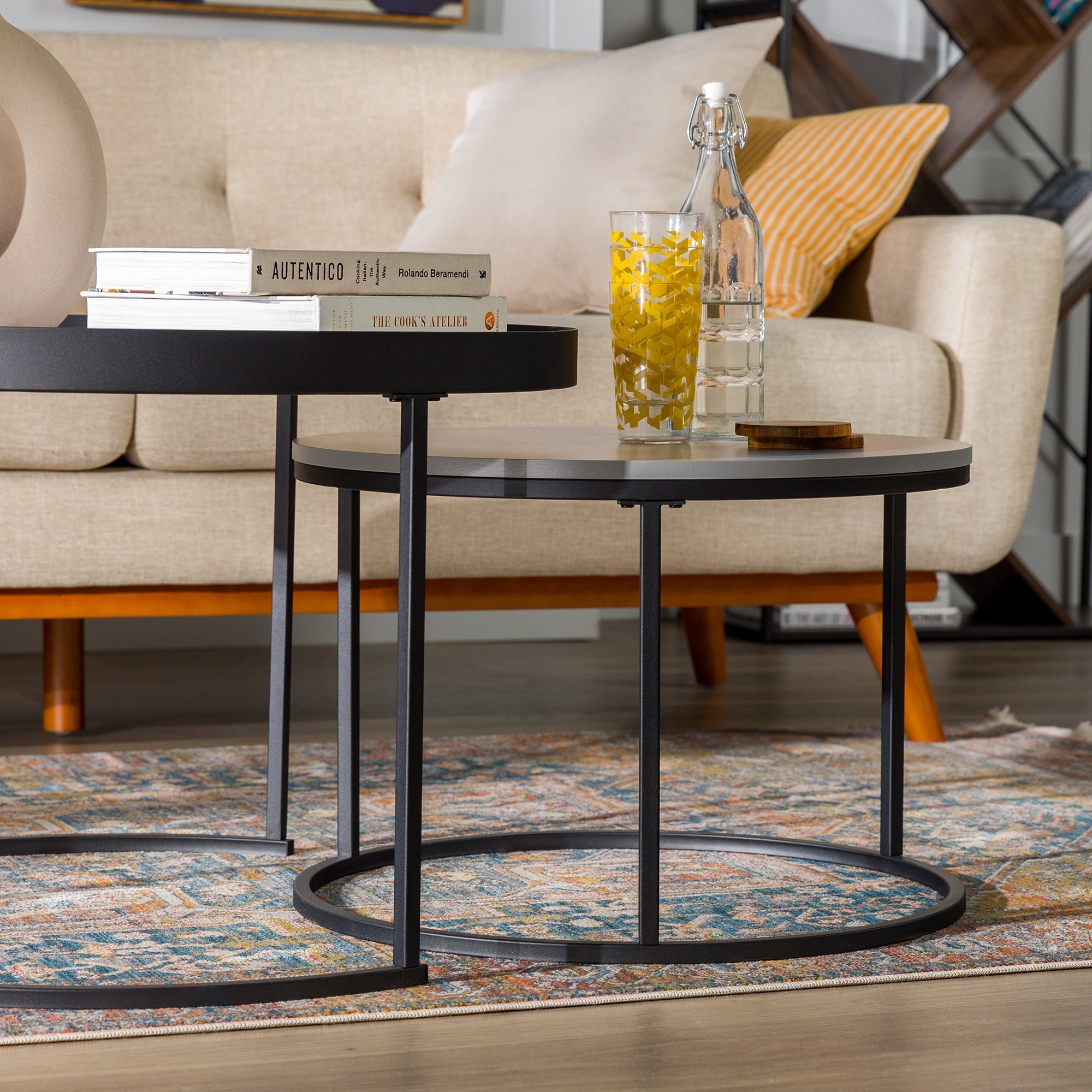 Modern Round Nesting Coffee Tables with Round Base, Set of 2 – Walker ...