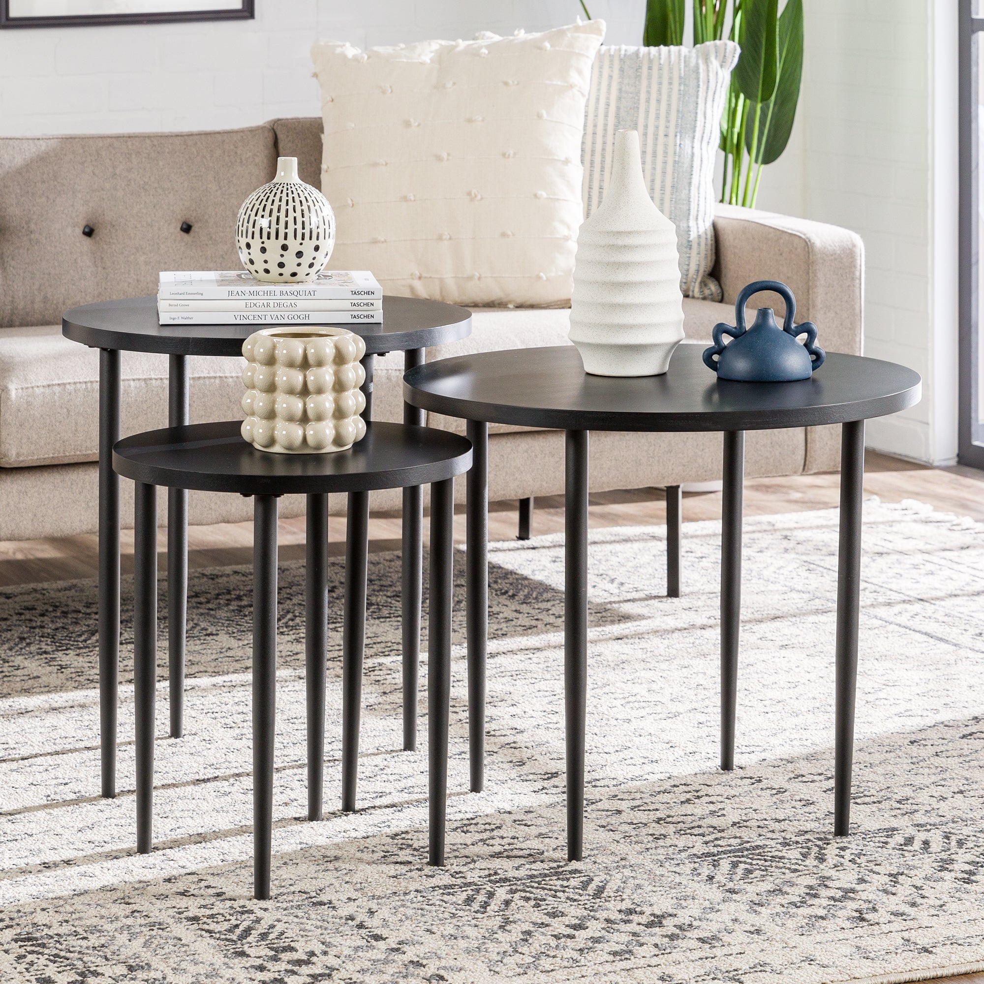 Modern Round Nesting Coffee Tables with Tapered Legs, Set of 3 – Walker ...