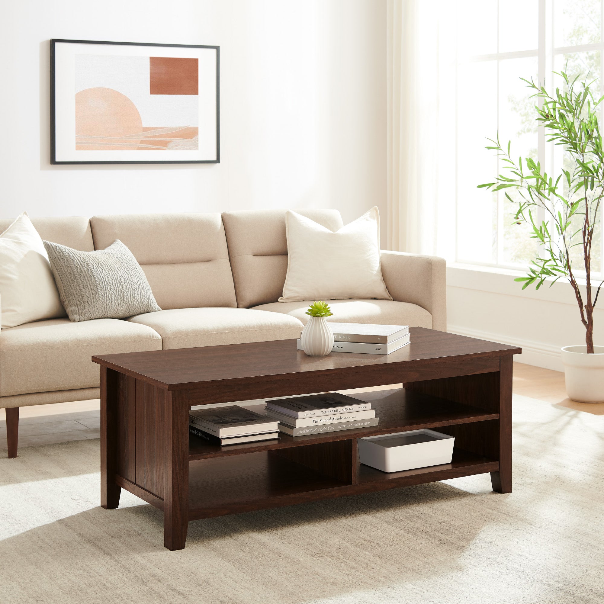 Groove Coastal Grooved Panel Coffee Table with Lower Shelf – Walker Edison