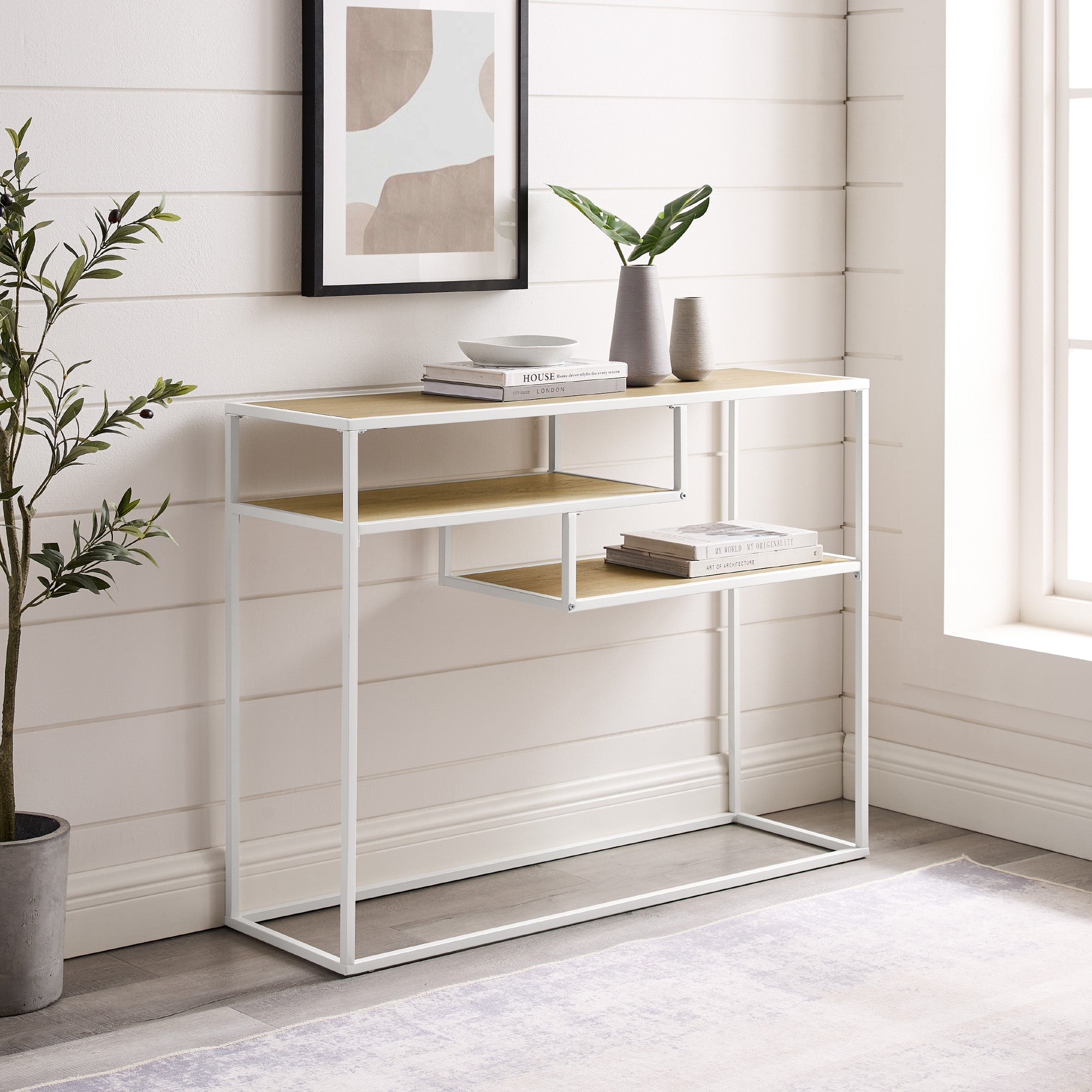 Maya 42" Metal and Wood Tiered Shelf Entry Table – Walker Edison