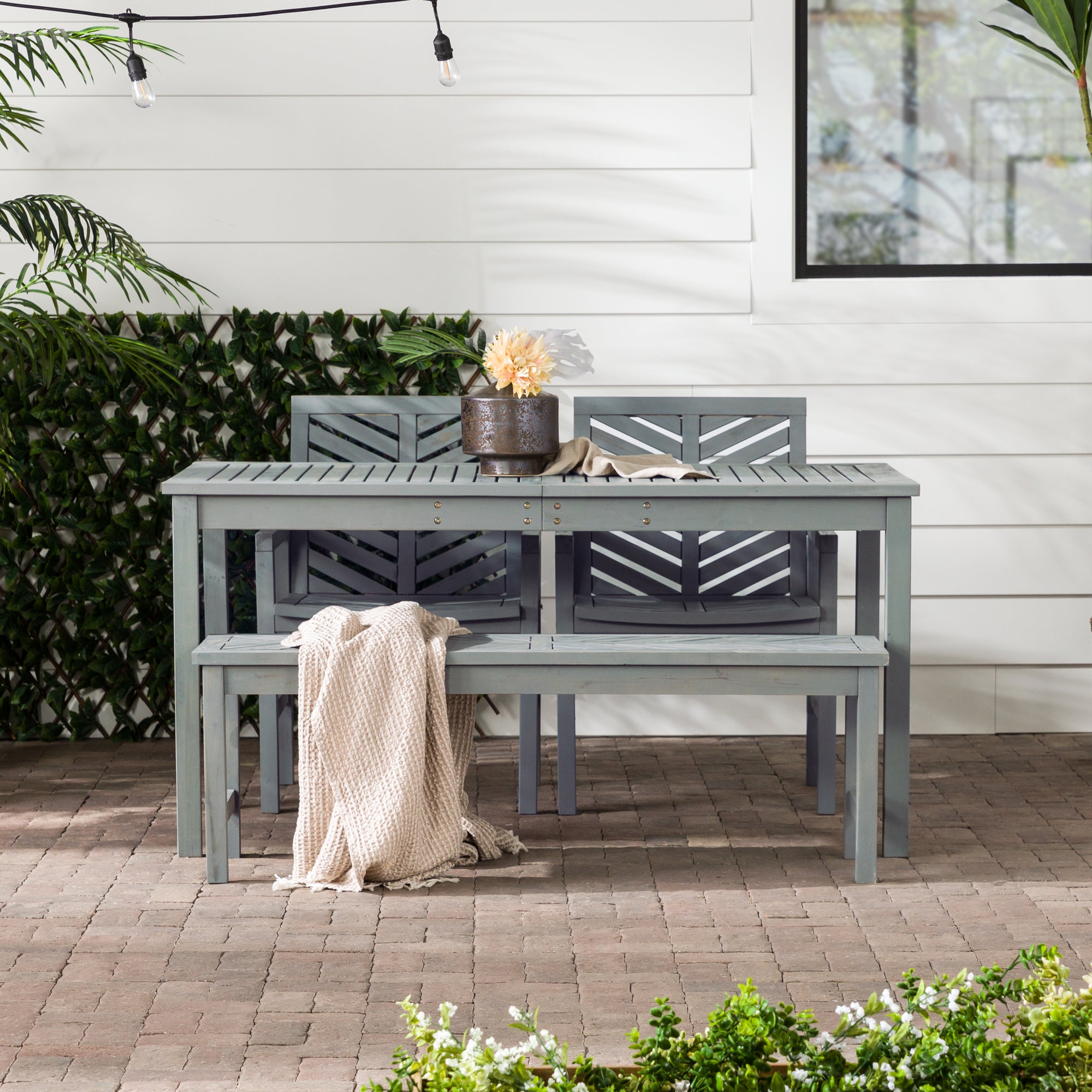 Vincent 4-Piece Chevron Outdoor Patio Dining Set – Walker Edison