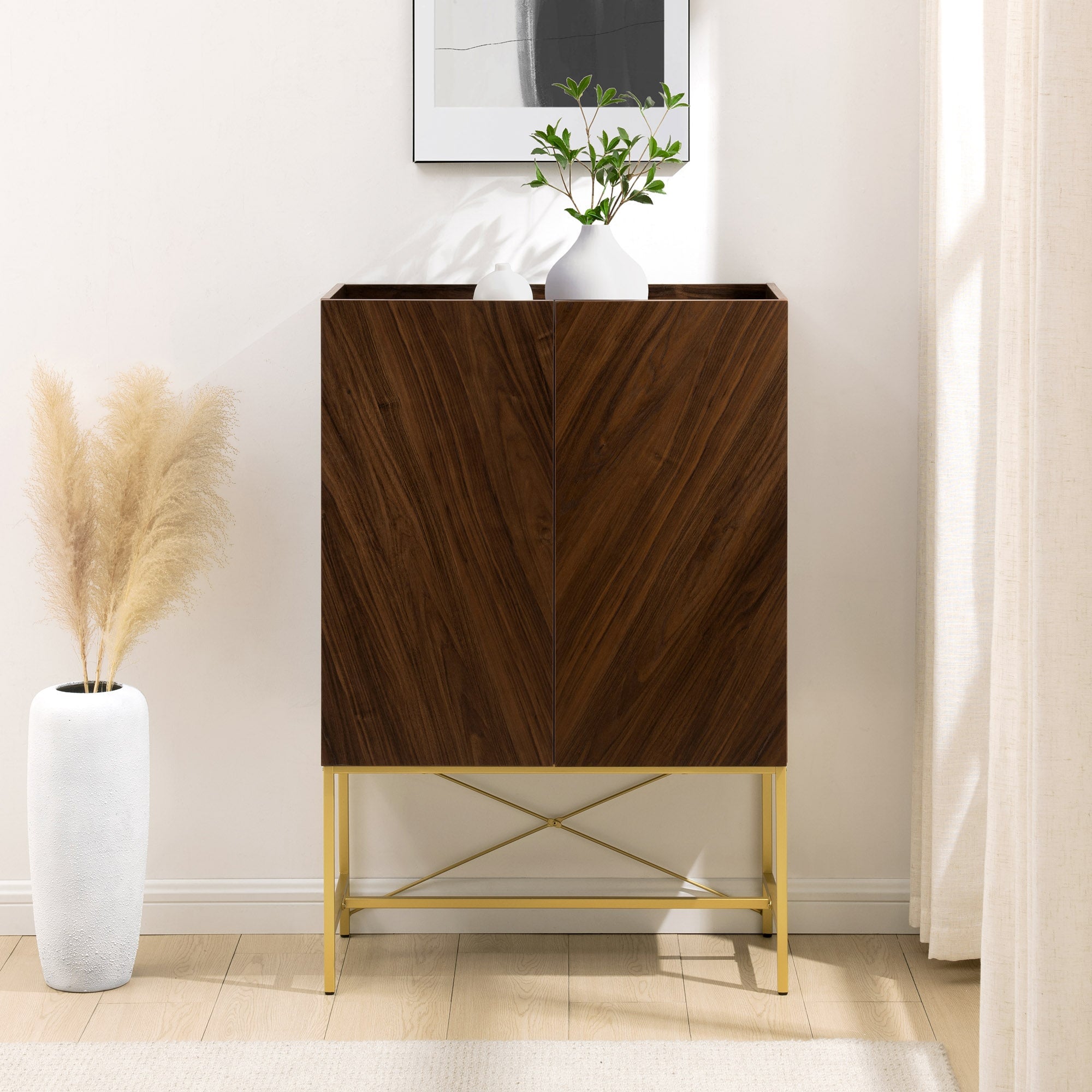 Tiki Contemporary Bookmatch-Doors Tall Accent Cabinet with Inset Top ...